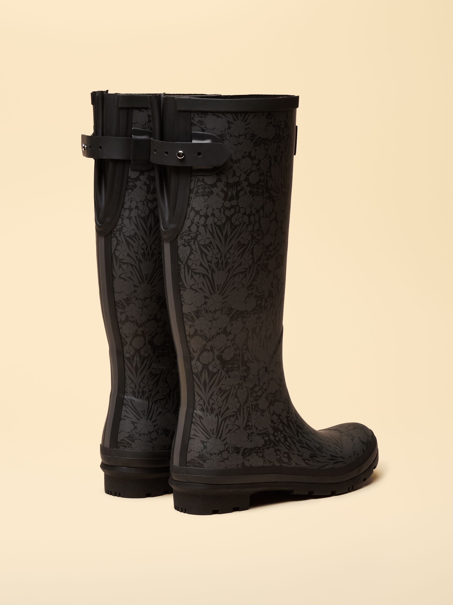 Printed Black Adjustable Tall Waterproof Wellies | Joules