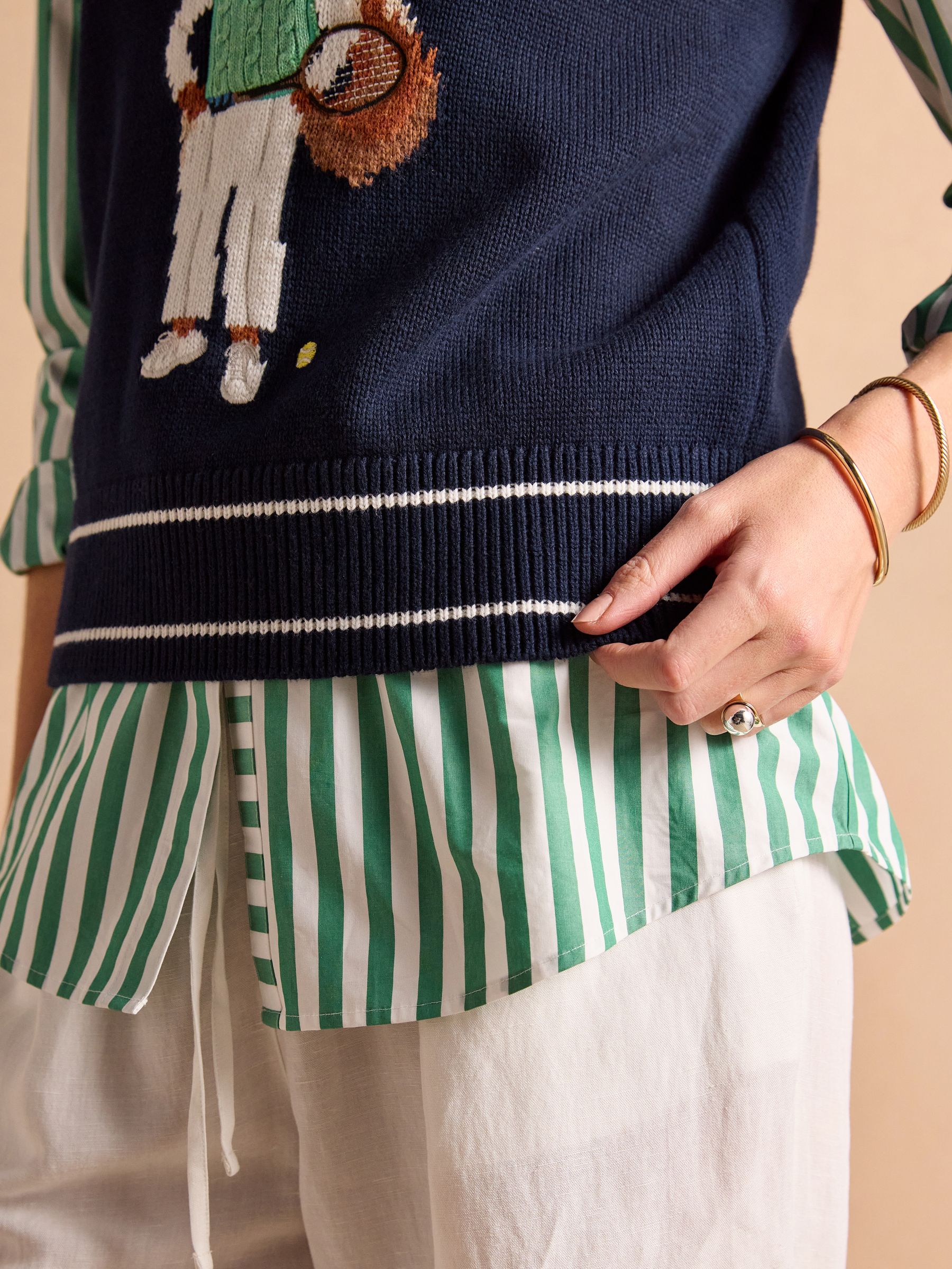 Jonty Navy Intarsia Fox Knitted Cotton Vest | Joules