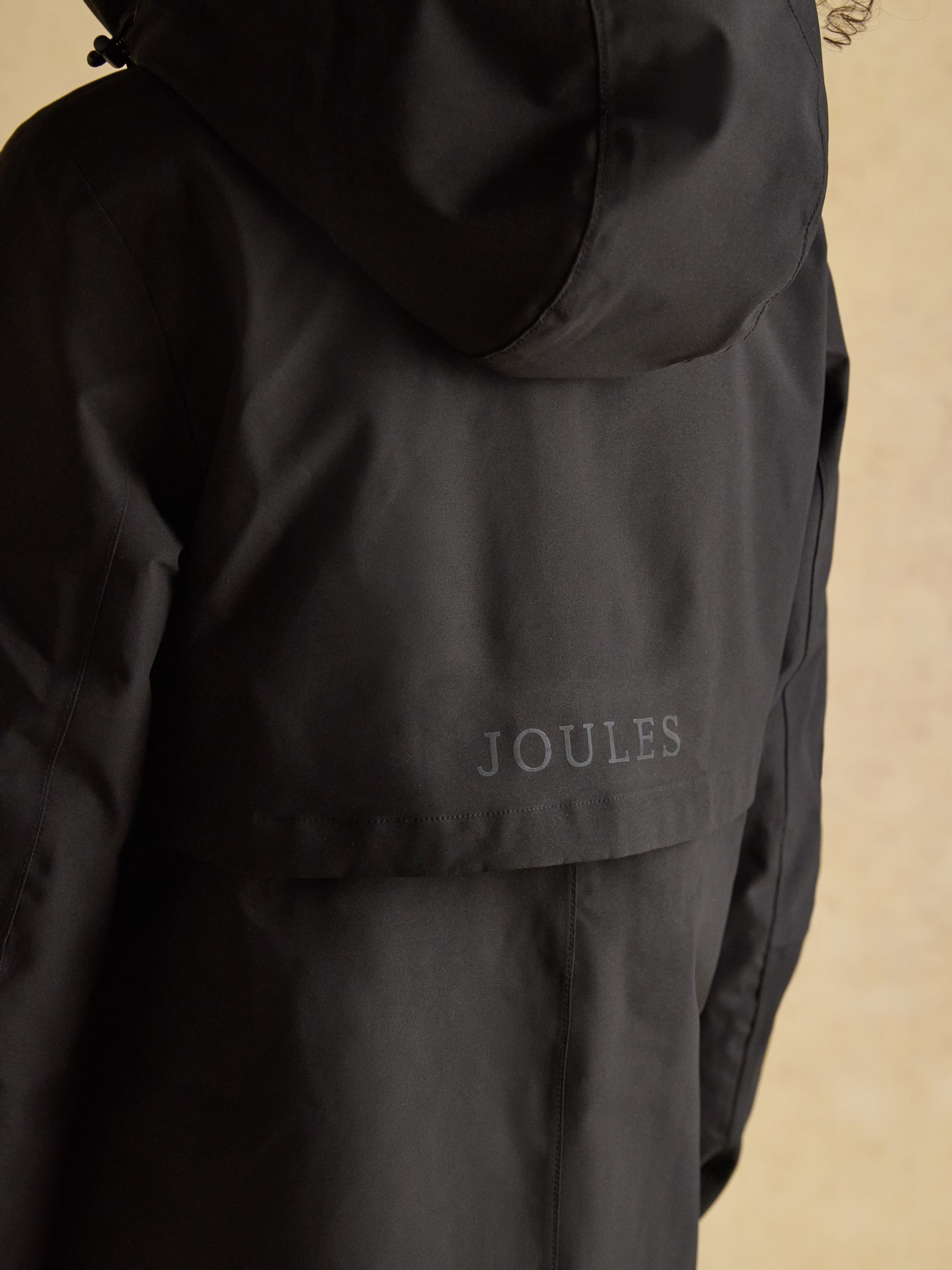 Rainaway Black Lightweight Waterproof Longline Raincoat with Hood | Joules