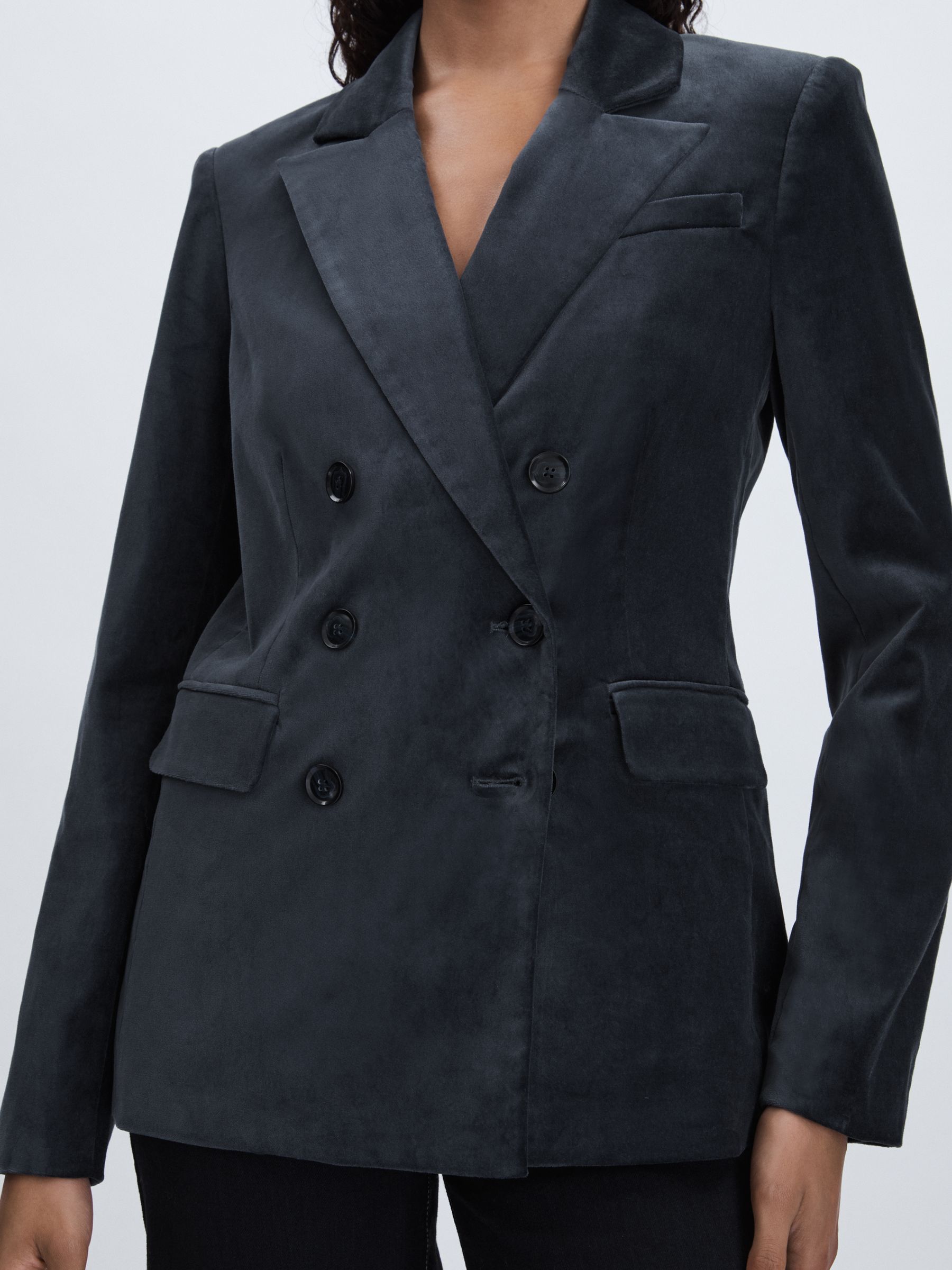 Reiss Paige Velvet Double Breasted Blazer in Calico Blue - REISS