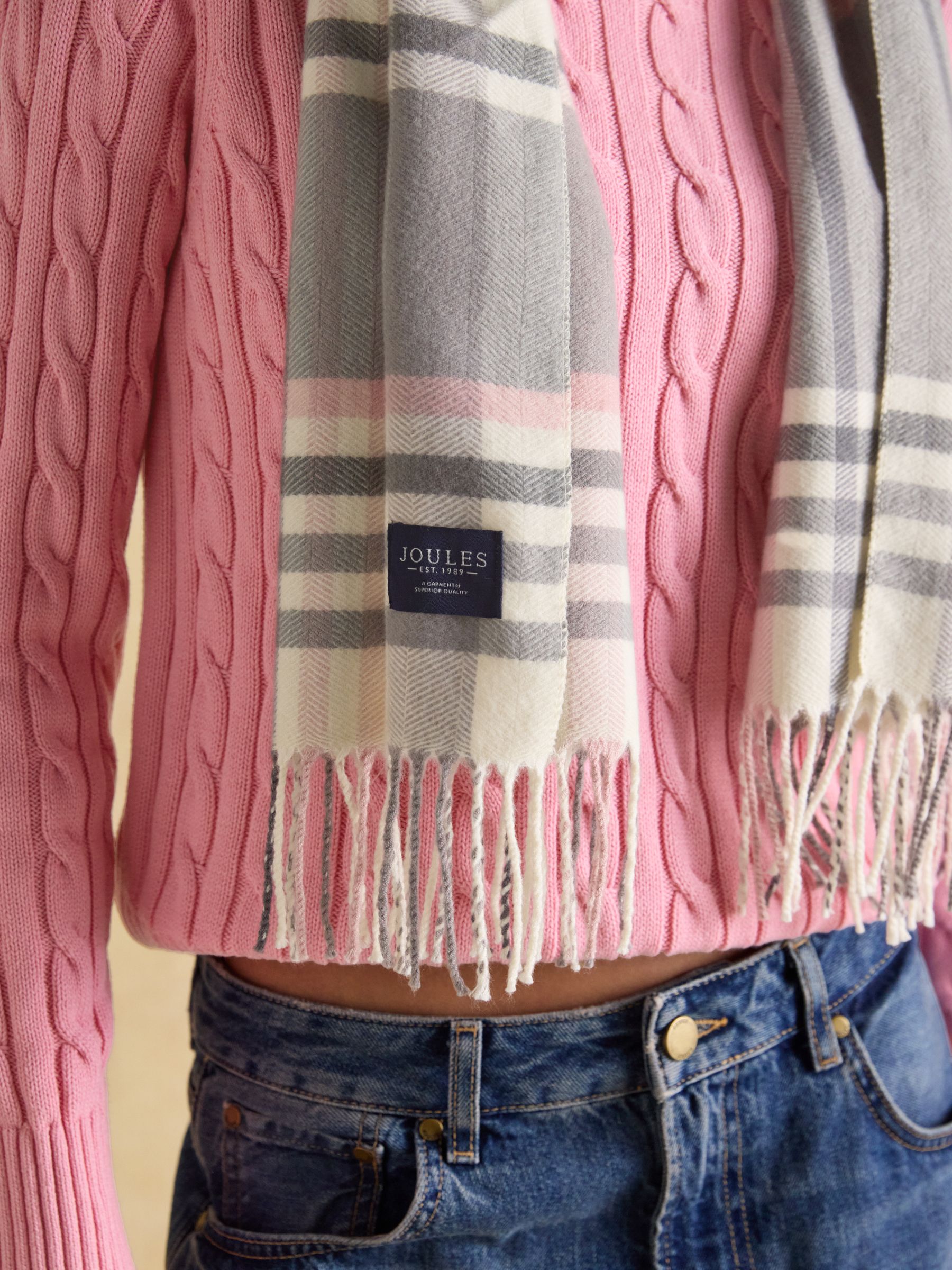 Langtree Pink & Grey Checked Oversized Scarf | Joules