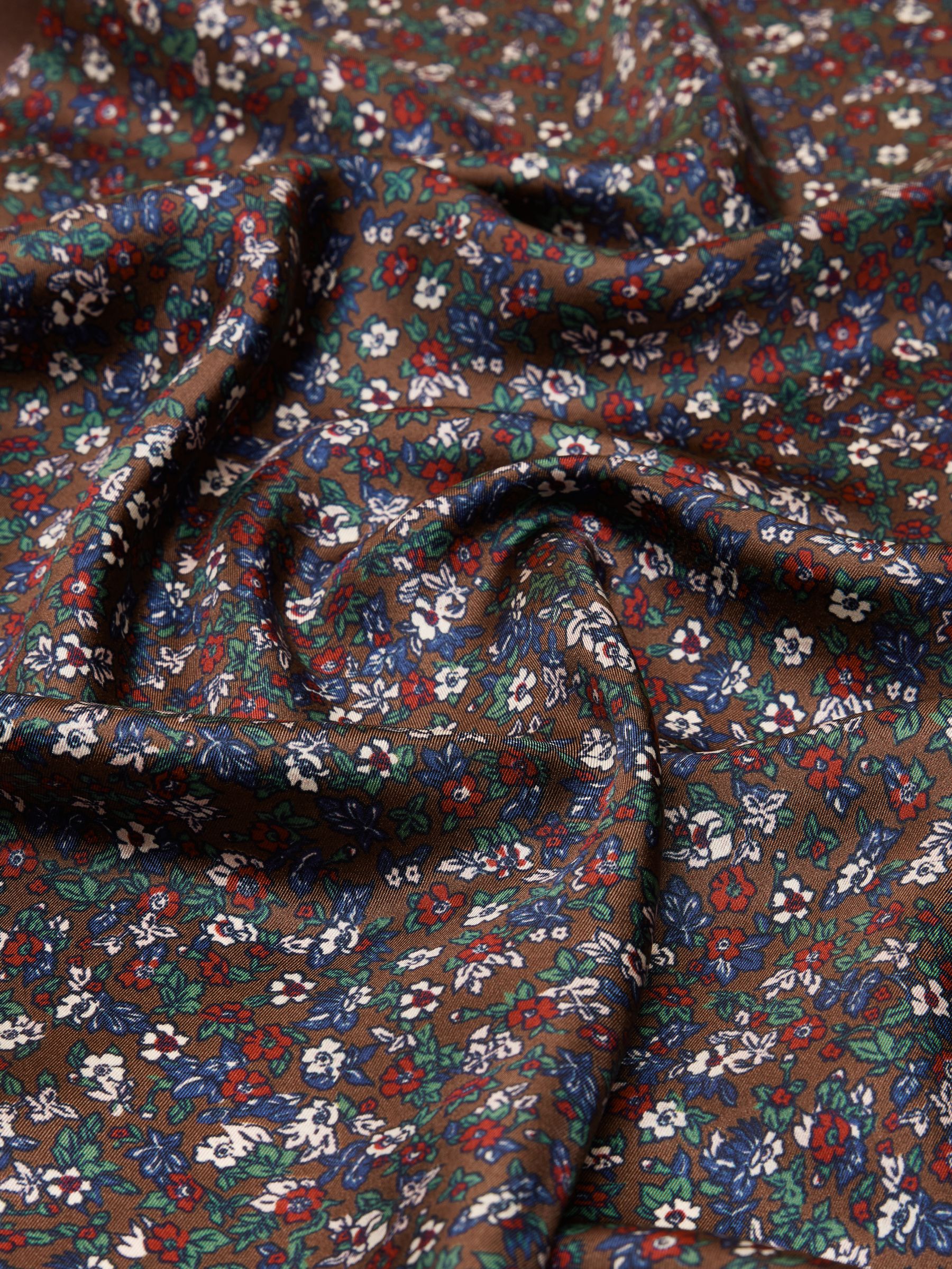 Elsie Chocolate Brown Small Square 100% Silk Scarf | Joules
