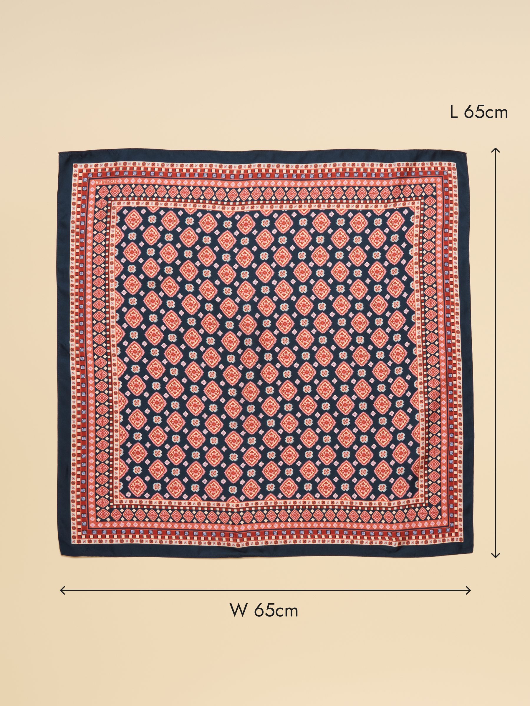 Elsie Navy Small Square 100% Silk Scarf | Joules