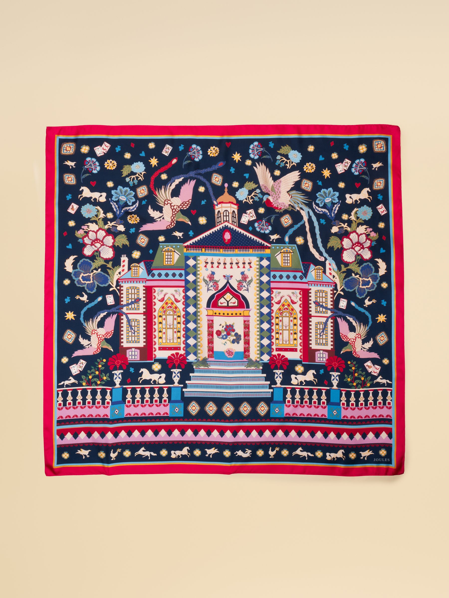 Bloomfield Navy Square 100% Silk Scarf | Joules