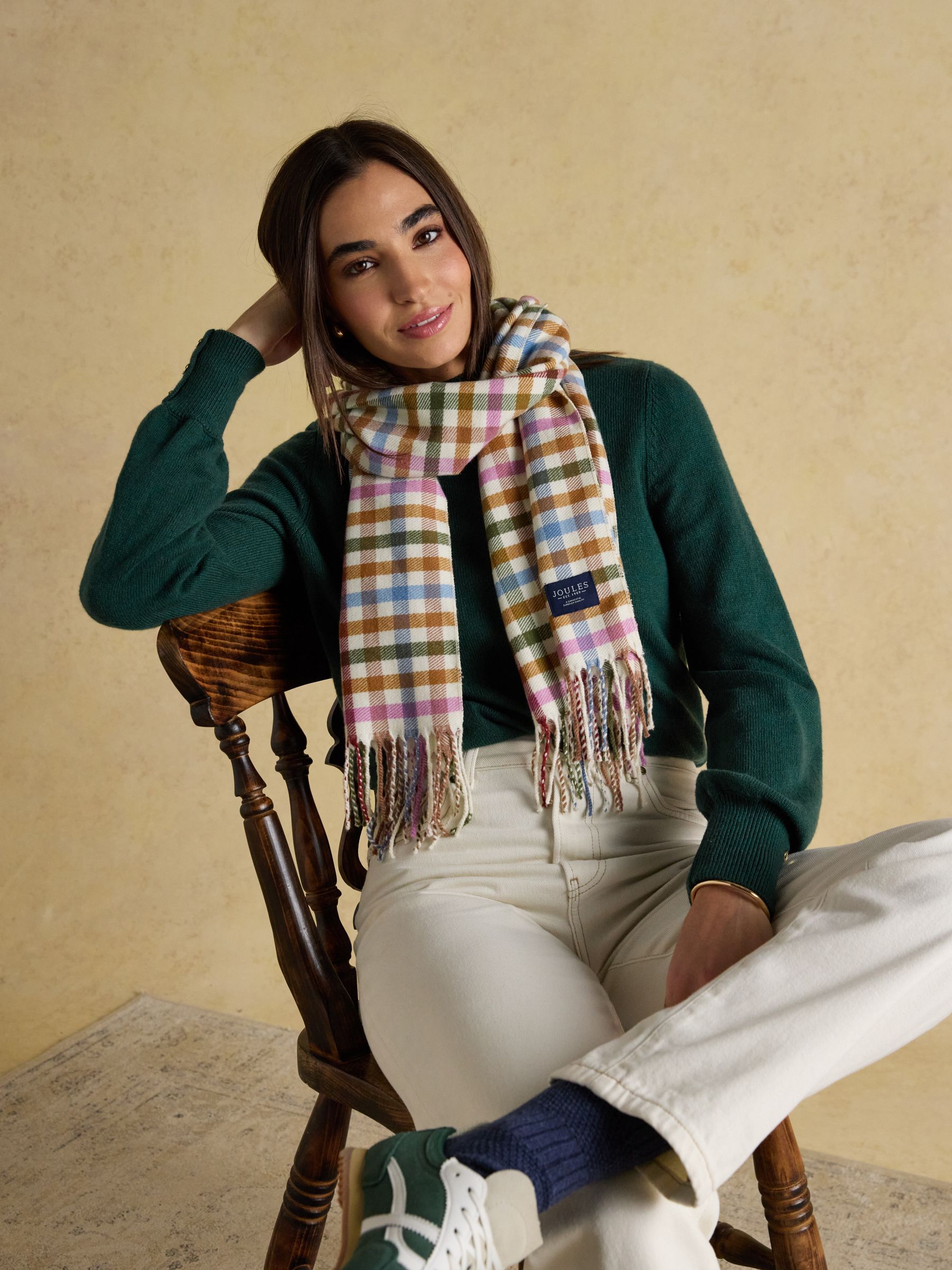 Langtree Multi Neutral Checked Oversized Scarf | Joules