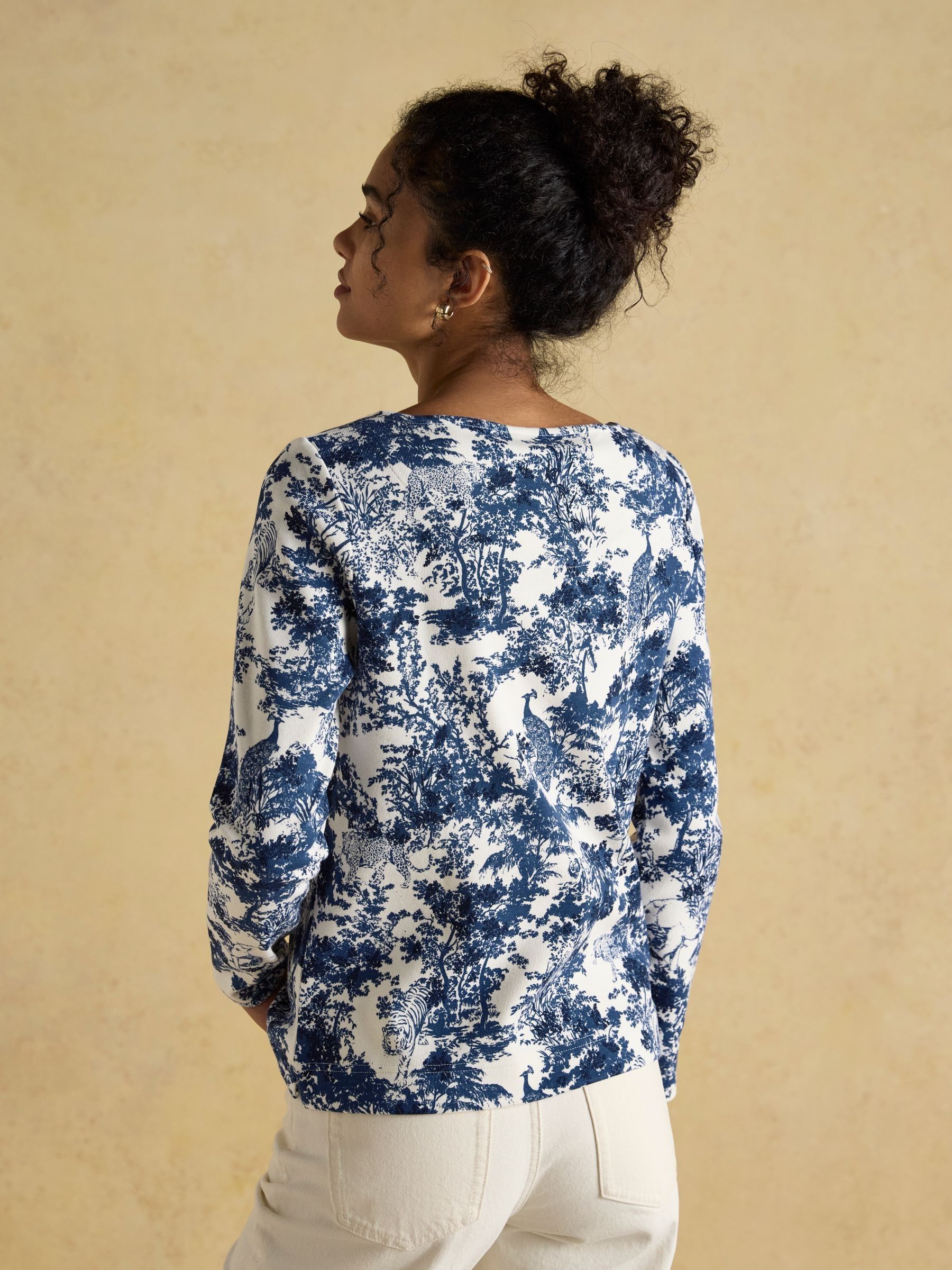 Harbour Navy Toile de Jouy Boat Neck Printed Top | Joules