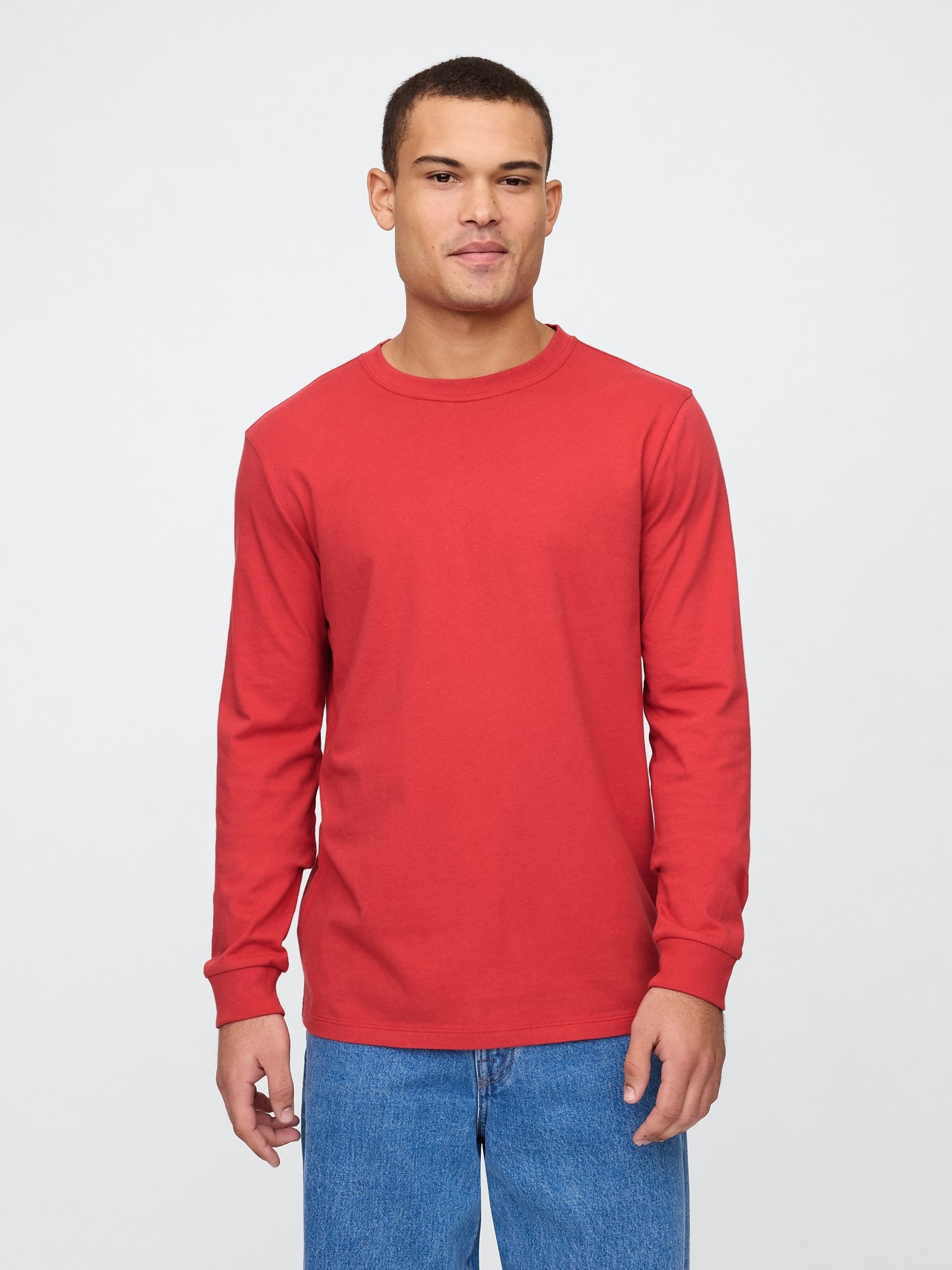 Red Long Sleeve Everyday 100% Cotton Crew Neck T-Shirt | Gap