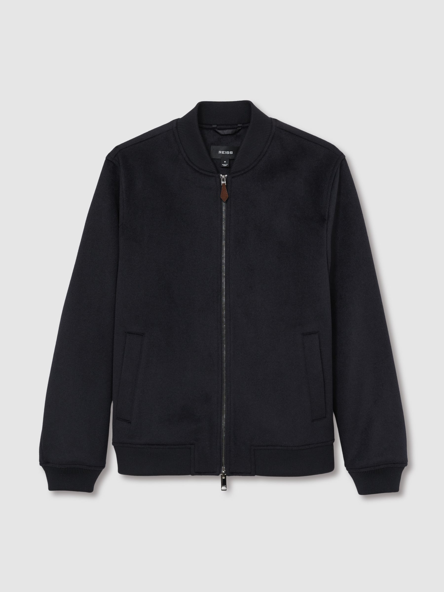 Reiss Wool-Blend Zip-Through Bomber Jacket in Navy - REISS