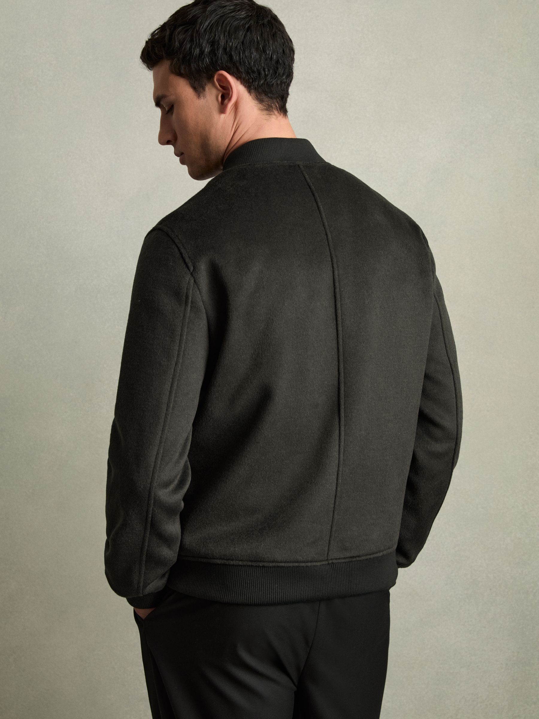 Reiss Brushed Wool-Blend Bomber Jacket in Dark Green | REISS