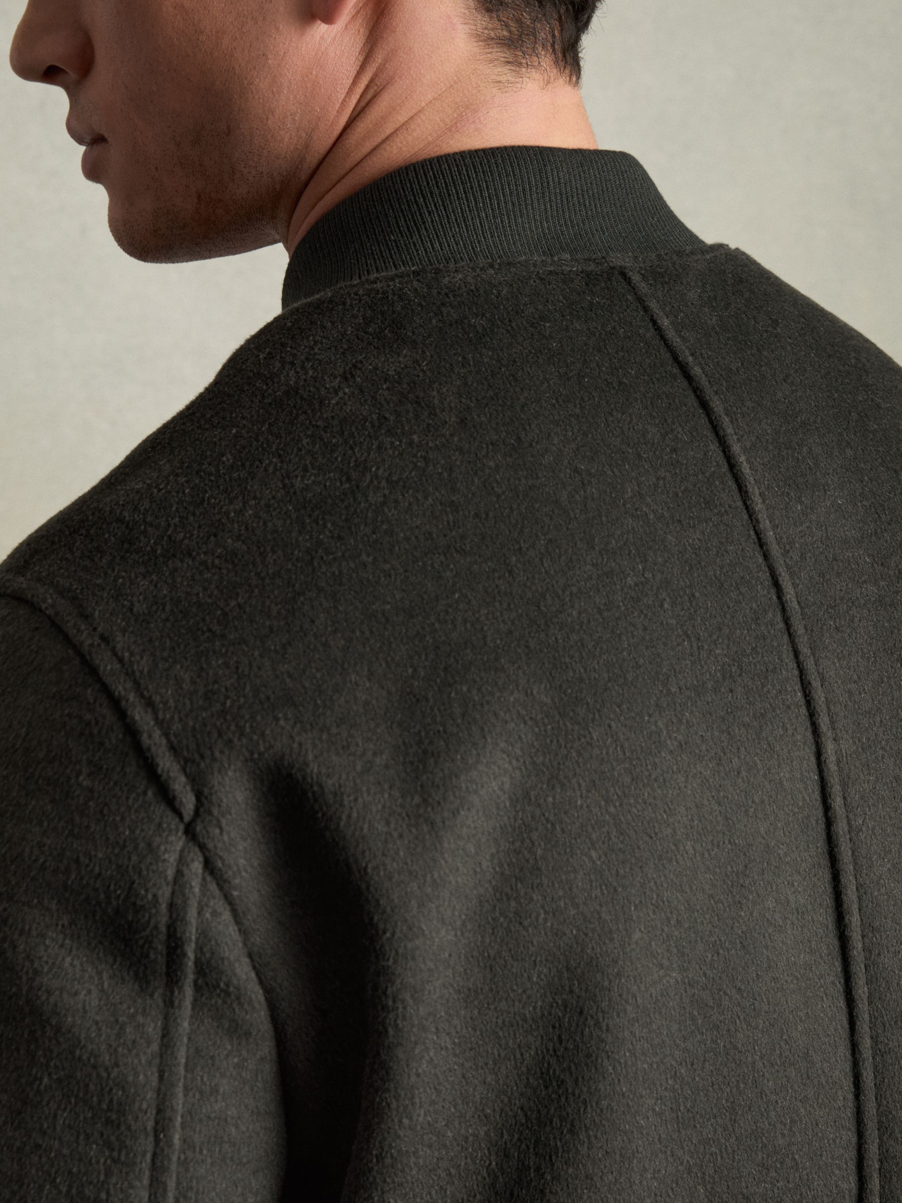 Reiss Brushed Wool-Blend Bomber Jacket in Dark Green - REISS