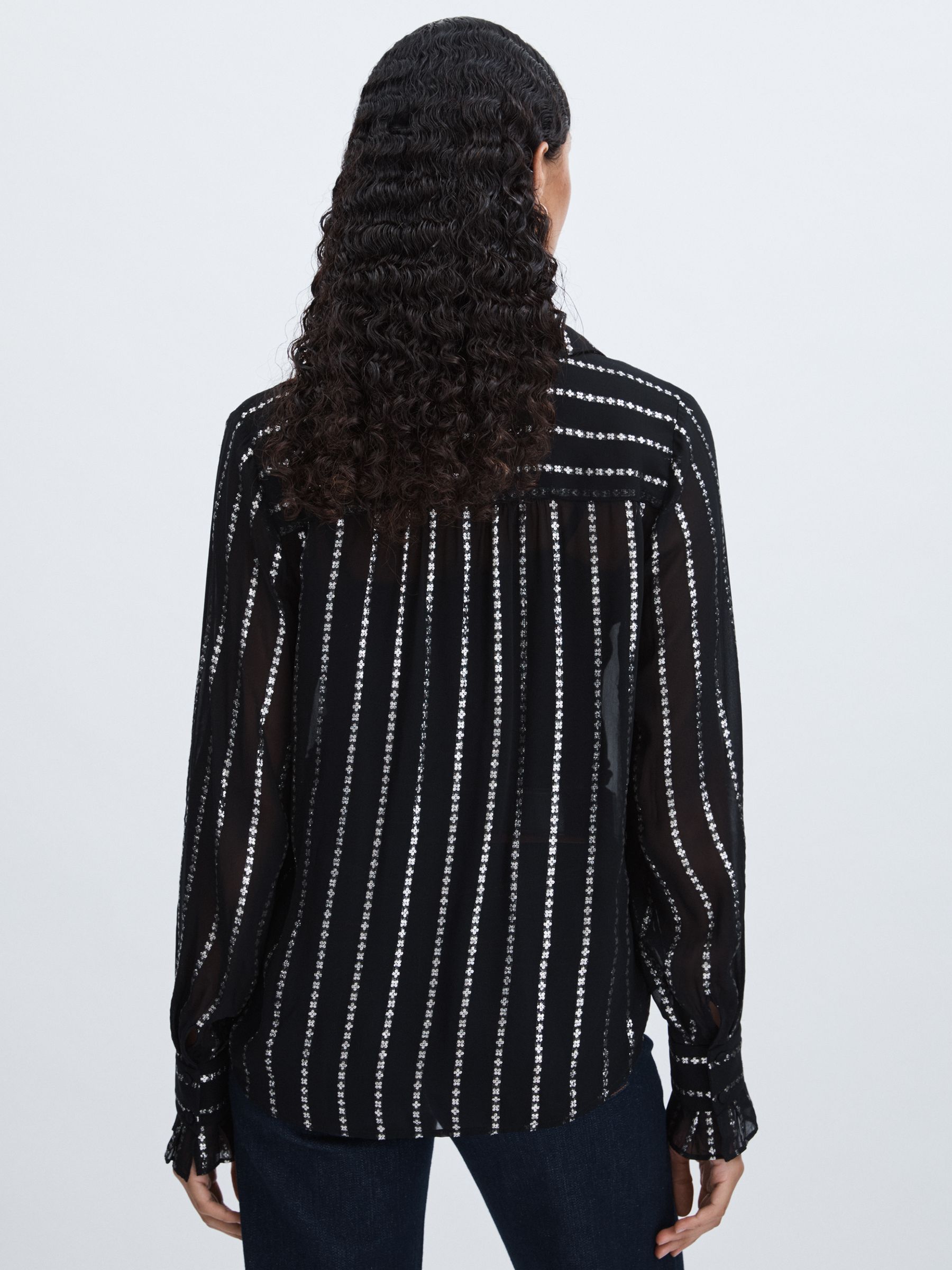 Reiss Paige Sheer Floral-Stripe Blouse in Black - REISS