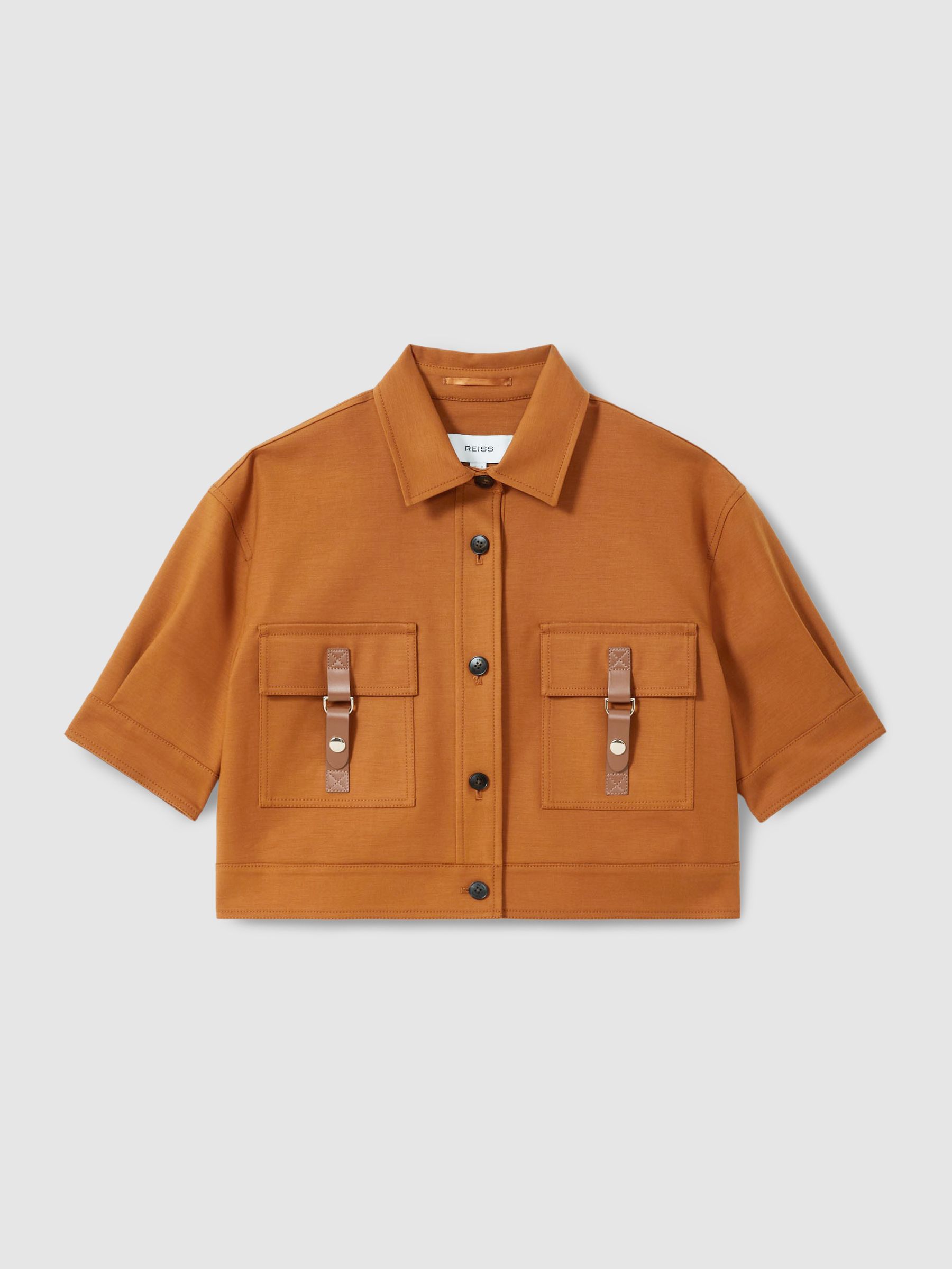 Reiss Button-Through Cropped Cargo Top in Rust - REISS