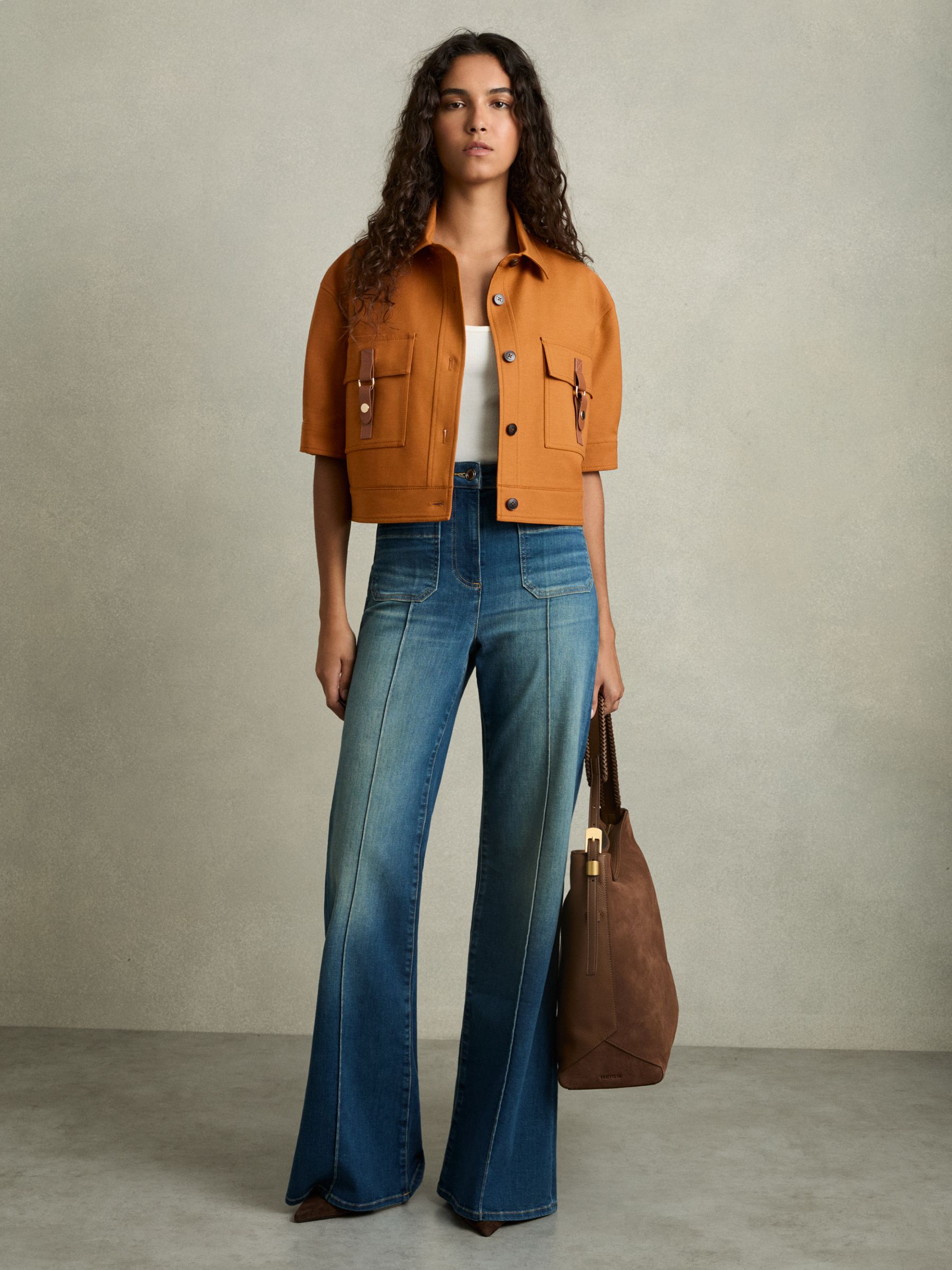 Reiss Button-Through Cropped Cargo Top in Rust - REISS