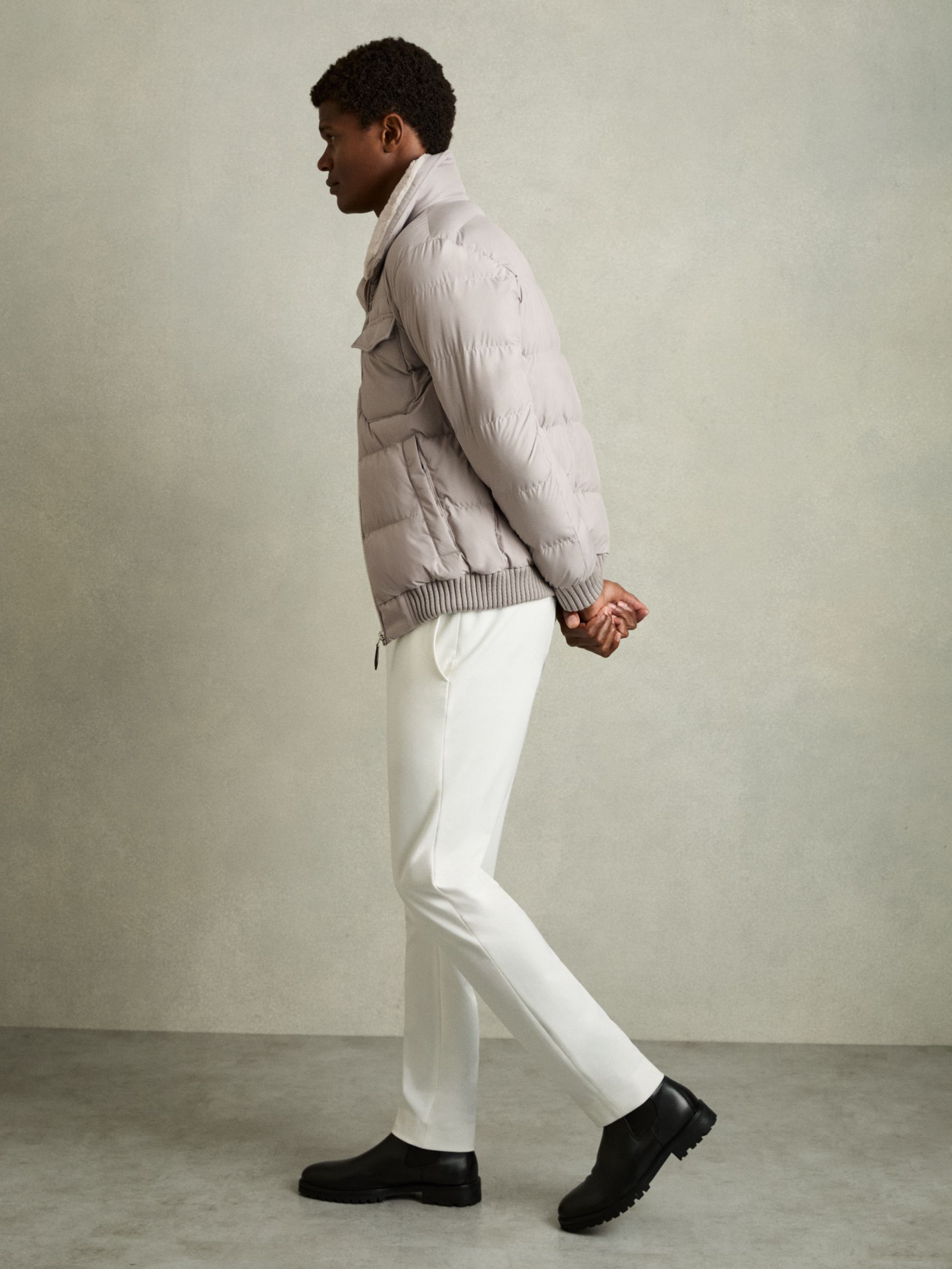 Reiss Faux-Fur Collar Puffer Jacket in Grey - REISS