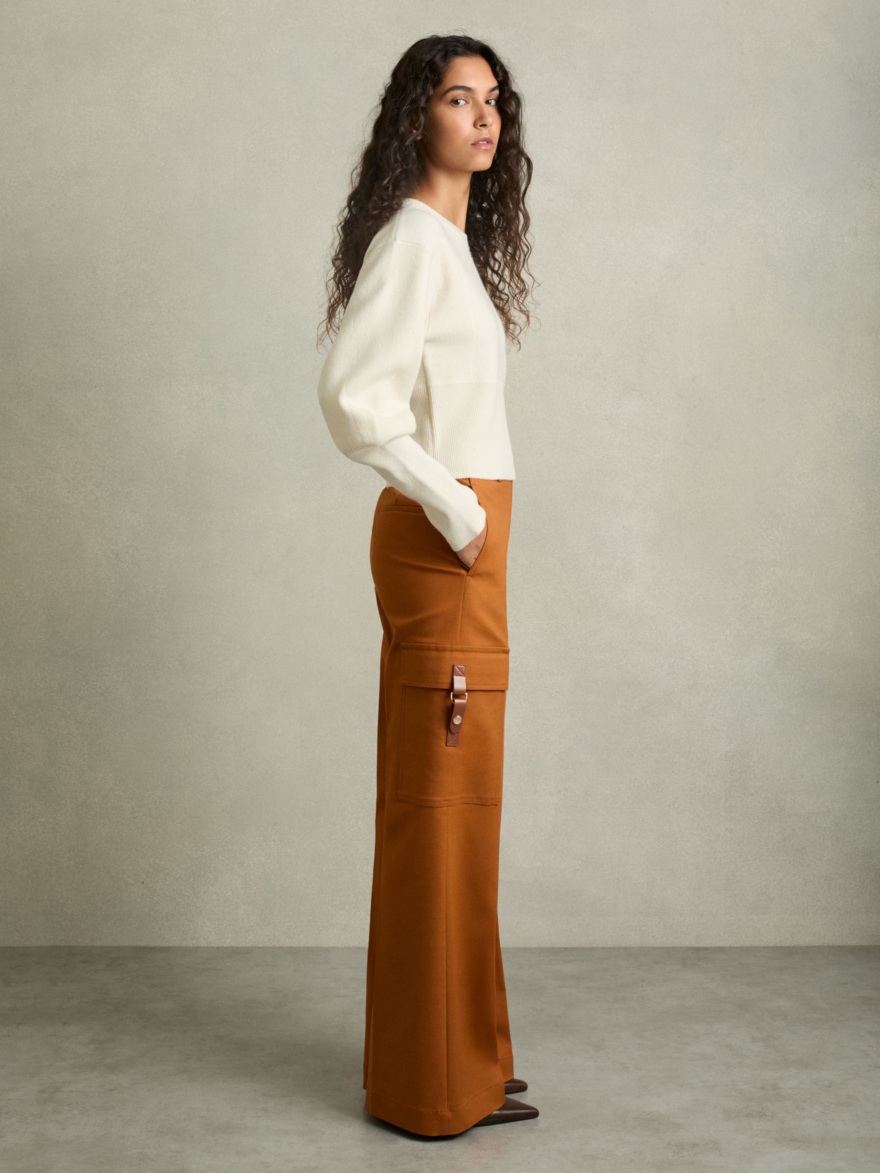 Reiss Wide-Leg Combat Trousers With Cotton in Rust | REISS