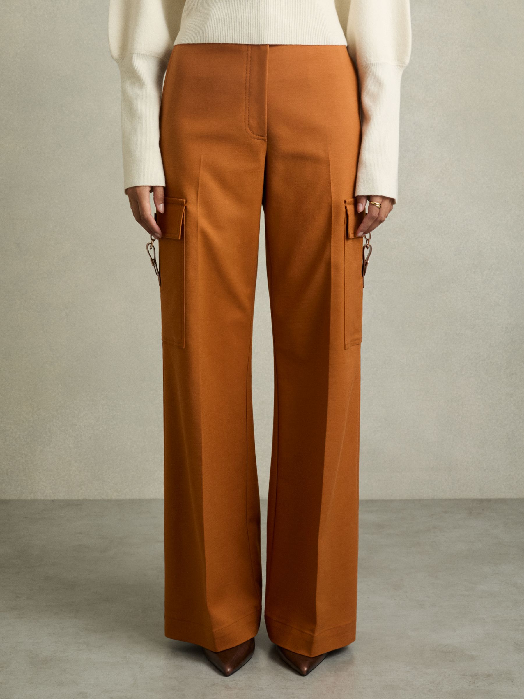Reiss Wide-Leg Combat Trousers With Cotton in Rust | REISS