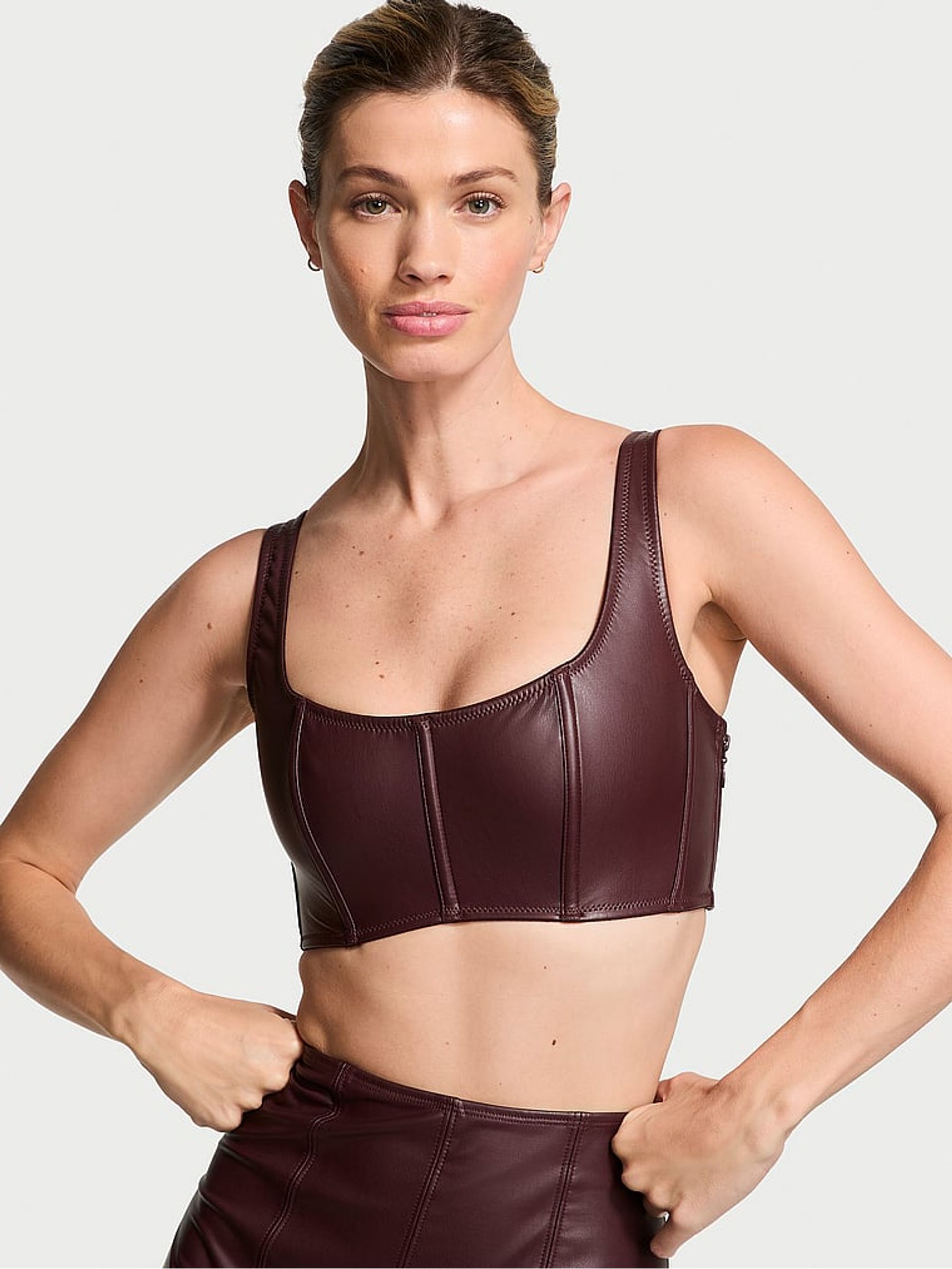 brown leather bra