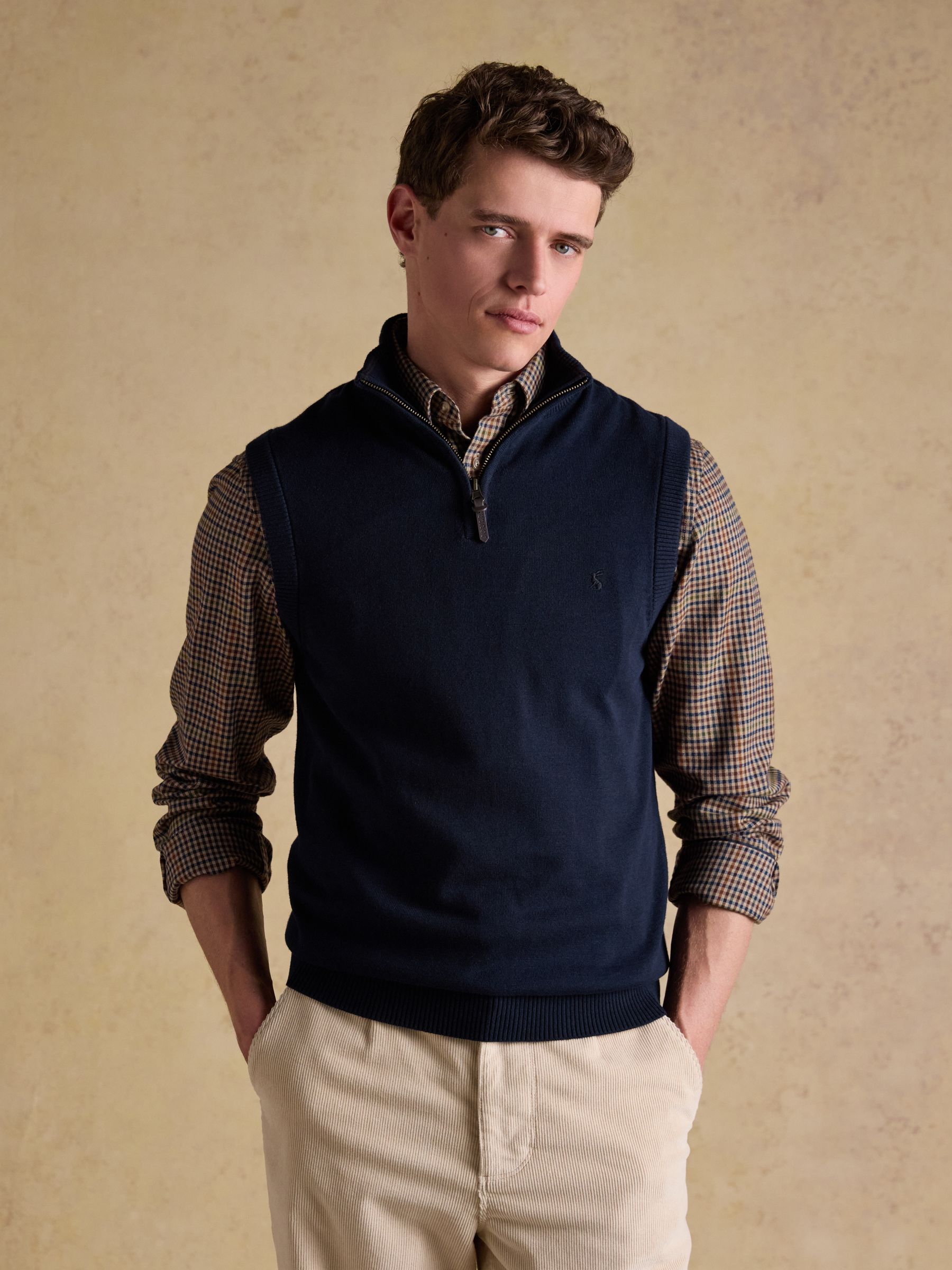 Hillside Navy Quarter Zip Knitted Tank Top | Joules