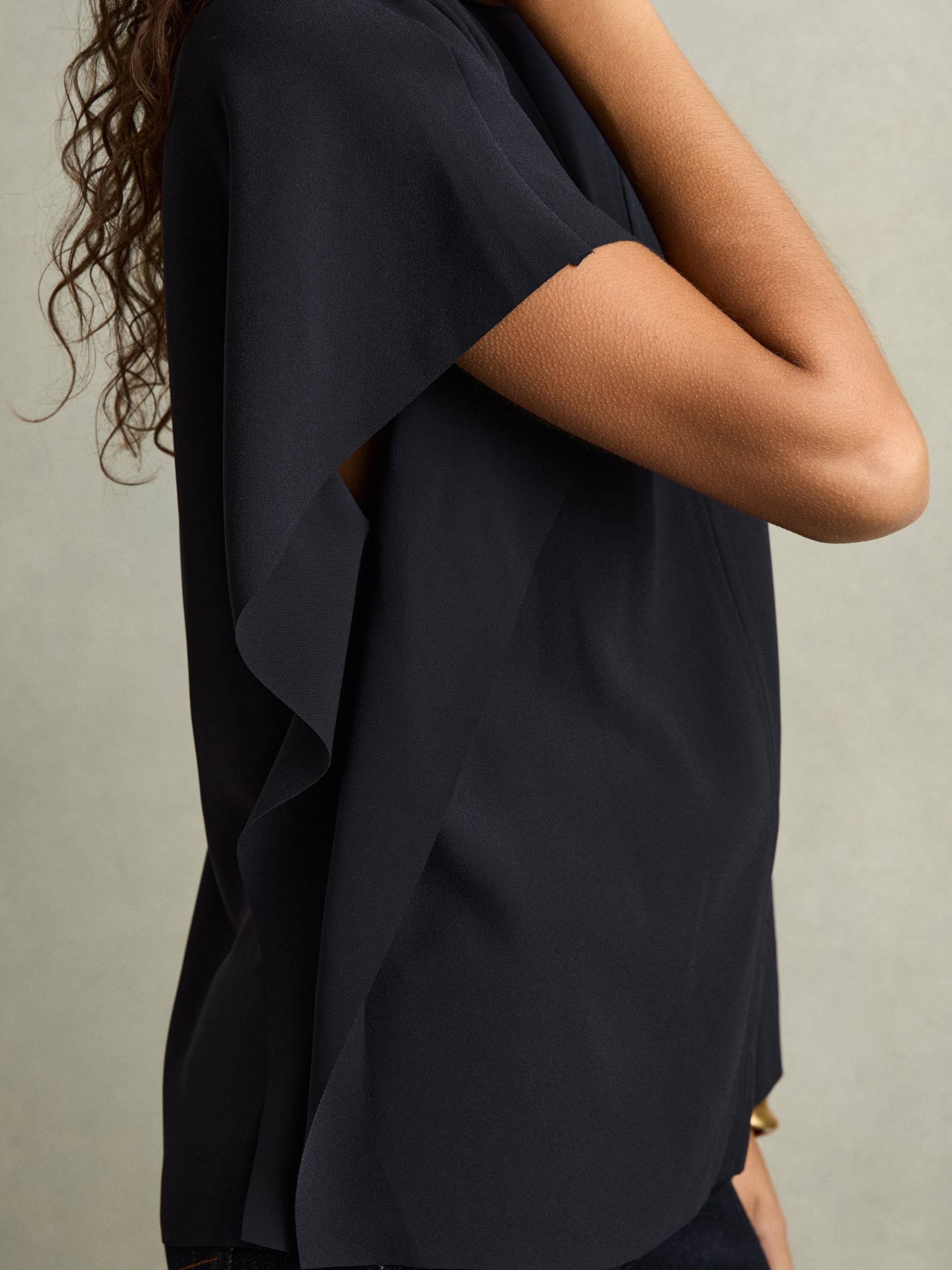 Reiss Draped Sleeve Top in Navy | REISS