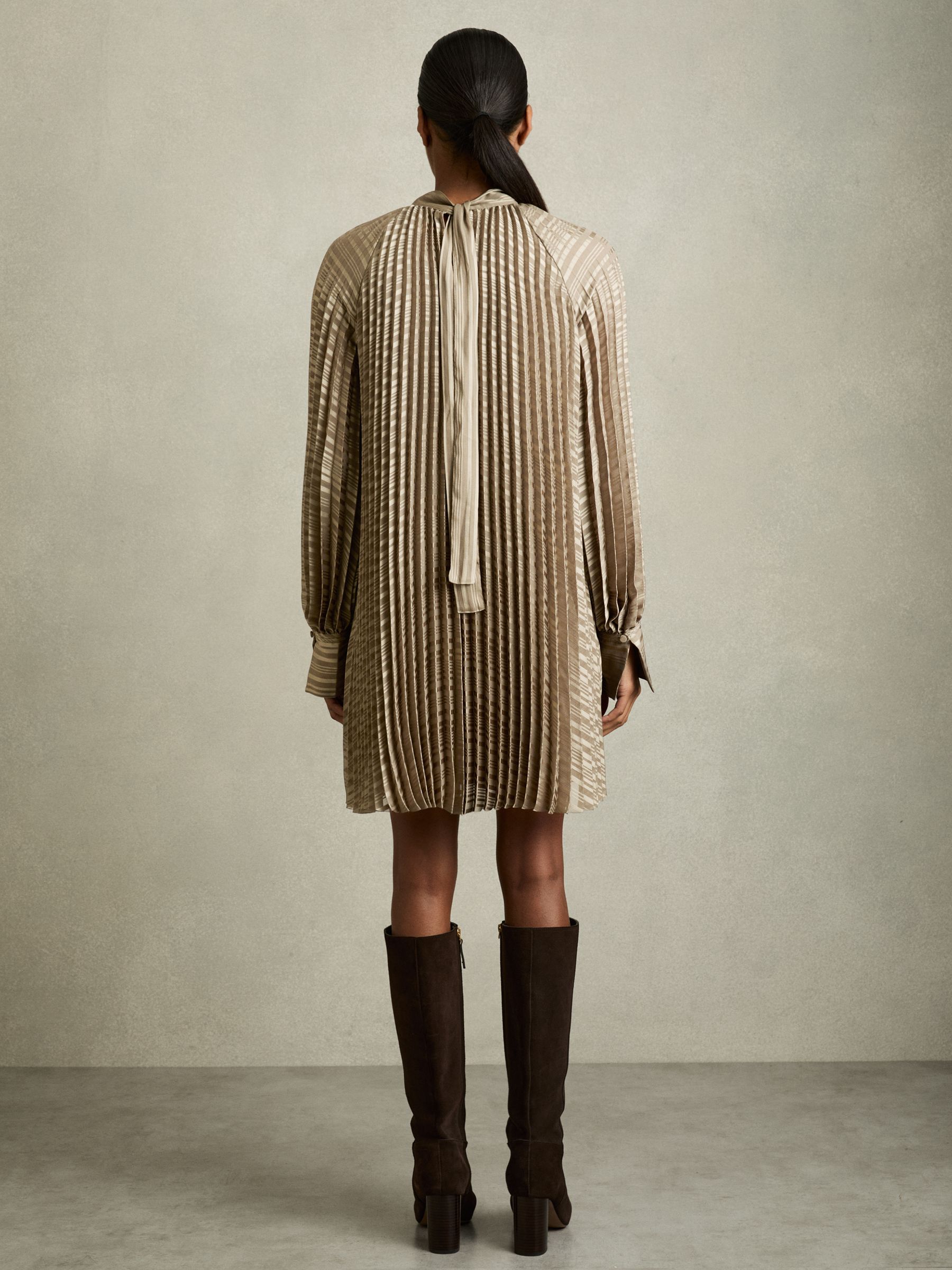 Reiss Pleated Belted Mini Dress in Sage - REISS