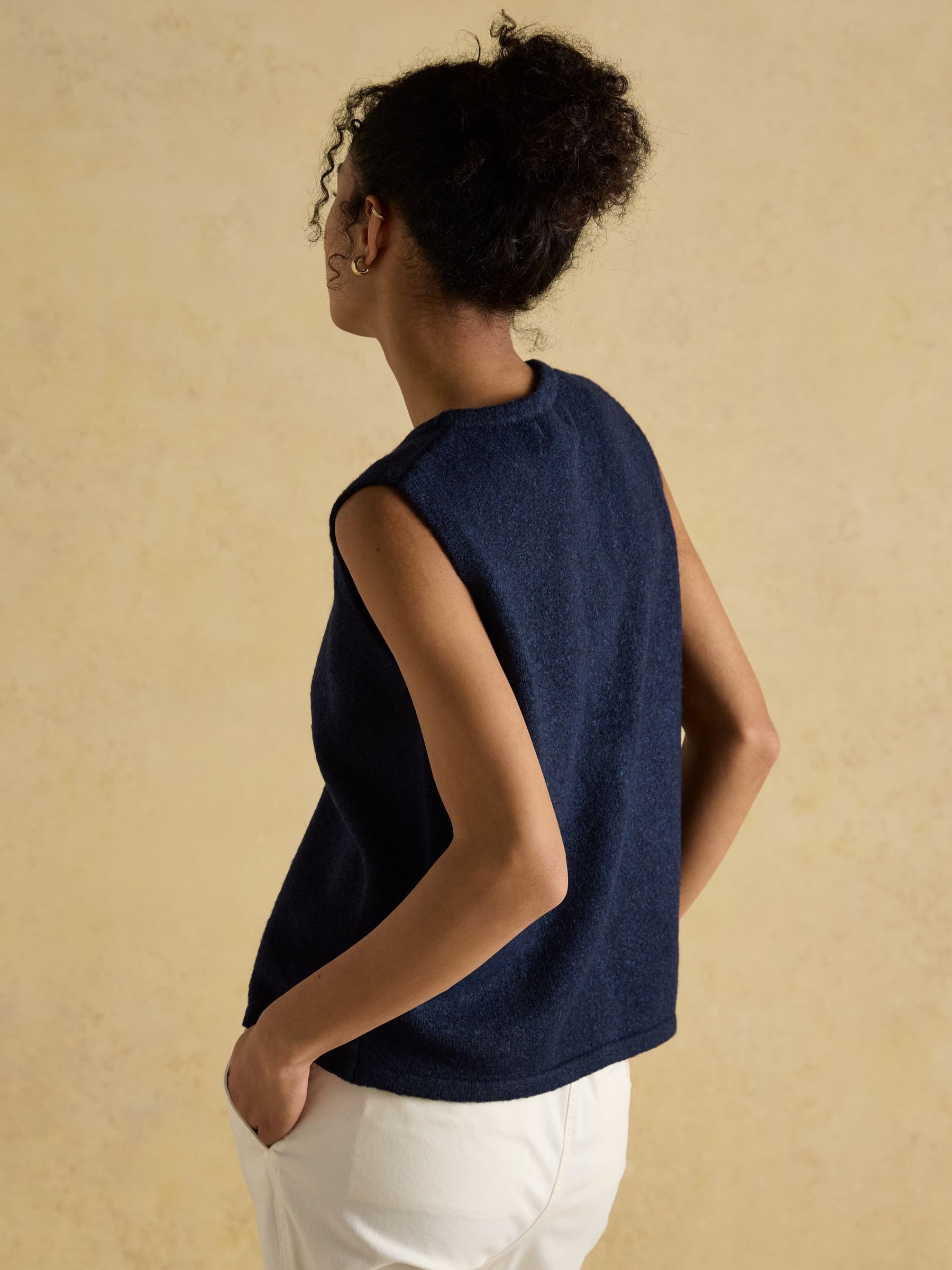Holly Navy Button Through Knitted Vest | Joules