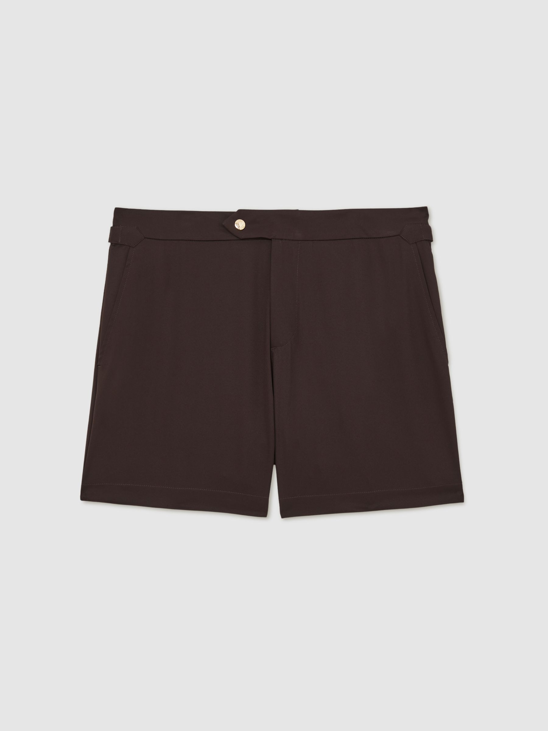 Reiss Side-Adjuster Swim Shorts in Chocolate Brown | REISS