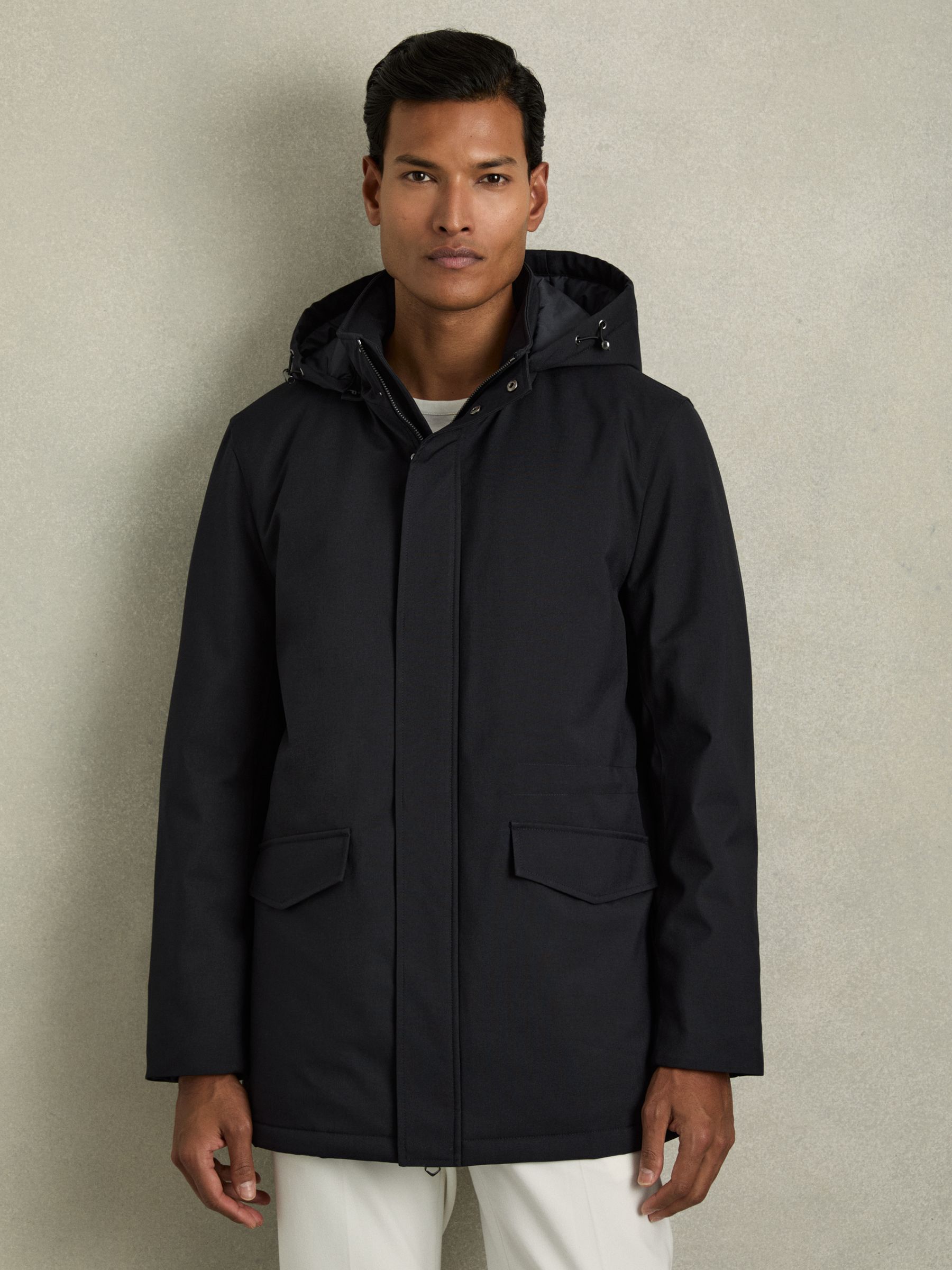 Reiss Hooded Zip-Through Padded Jacket in Navy - REISS
