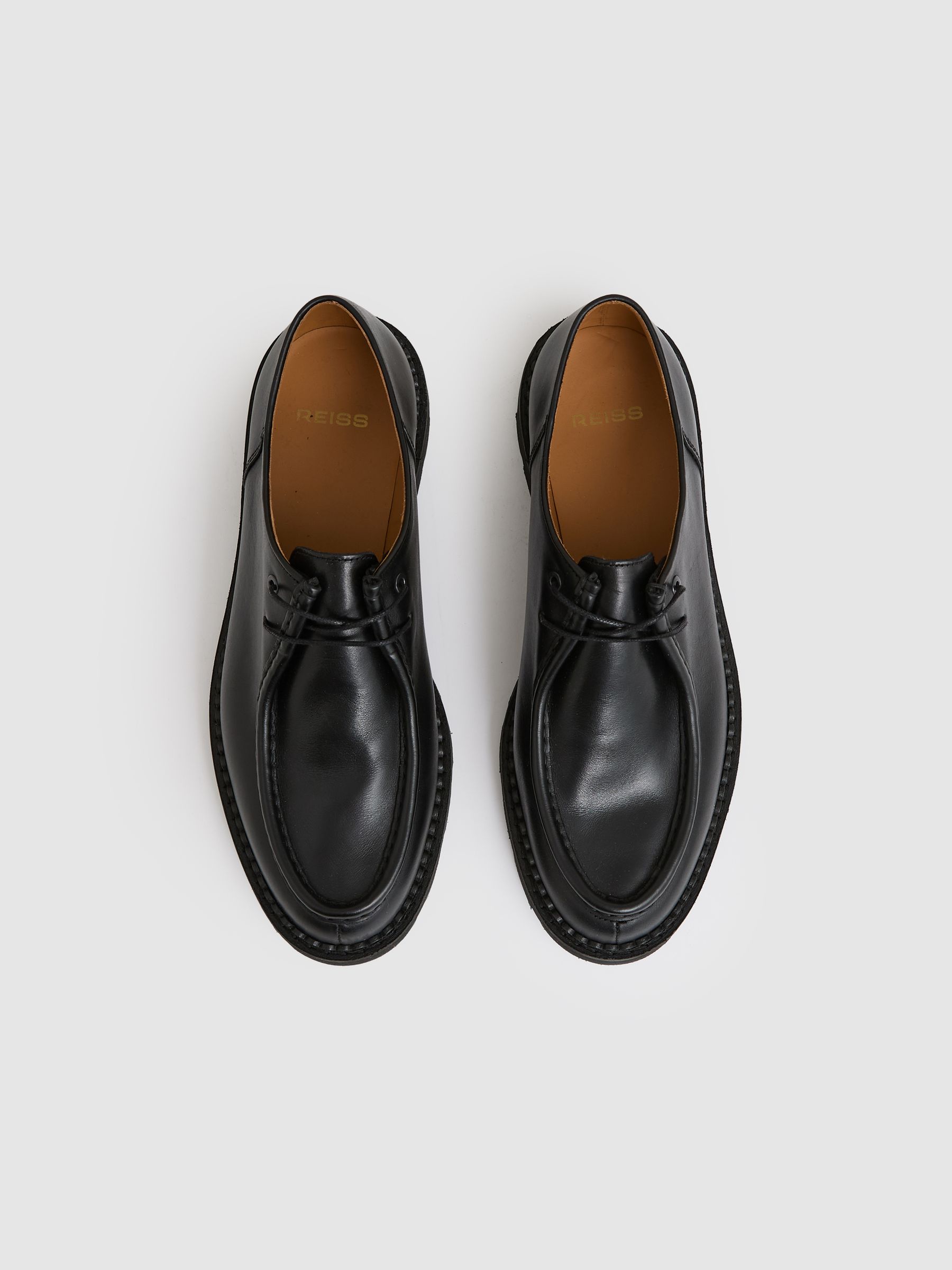 Reiss Leather Moccasin-Toe Lace-Up Shoes in Black - REISS