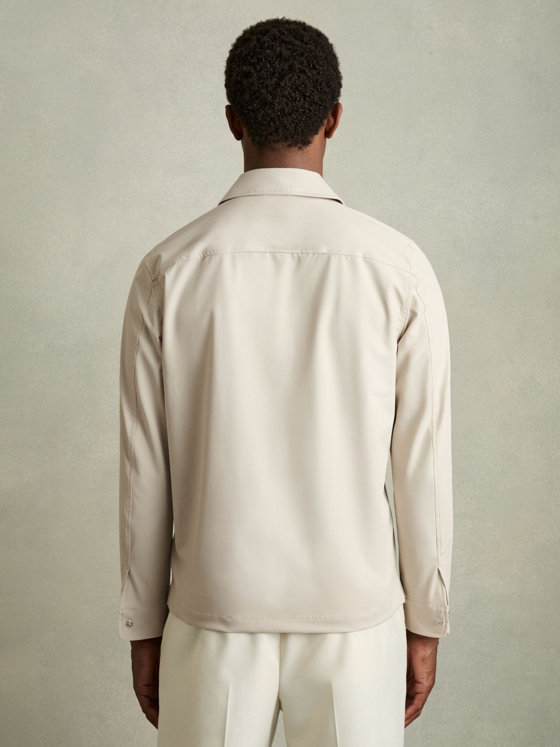 Reiss Technical Zip-Through Overshirt in Stone - REISS