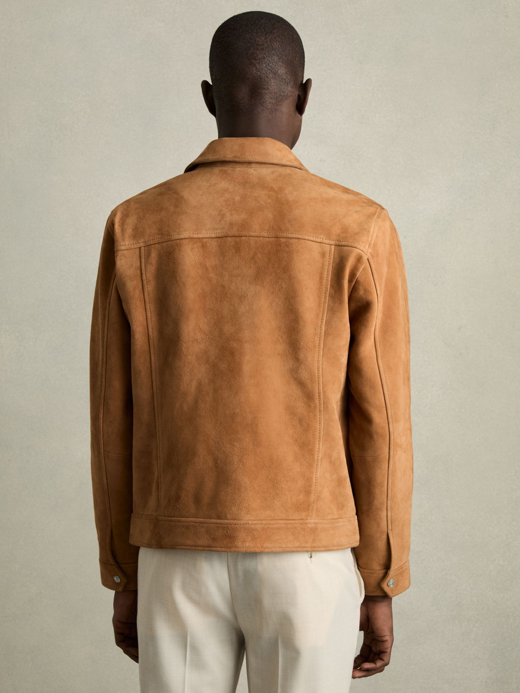 Reiss Suede Press-Stud Jacket in Tobacco Brown - REISS