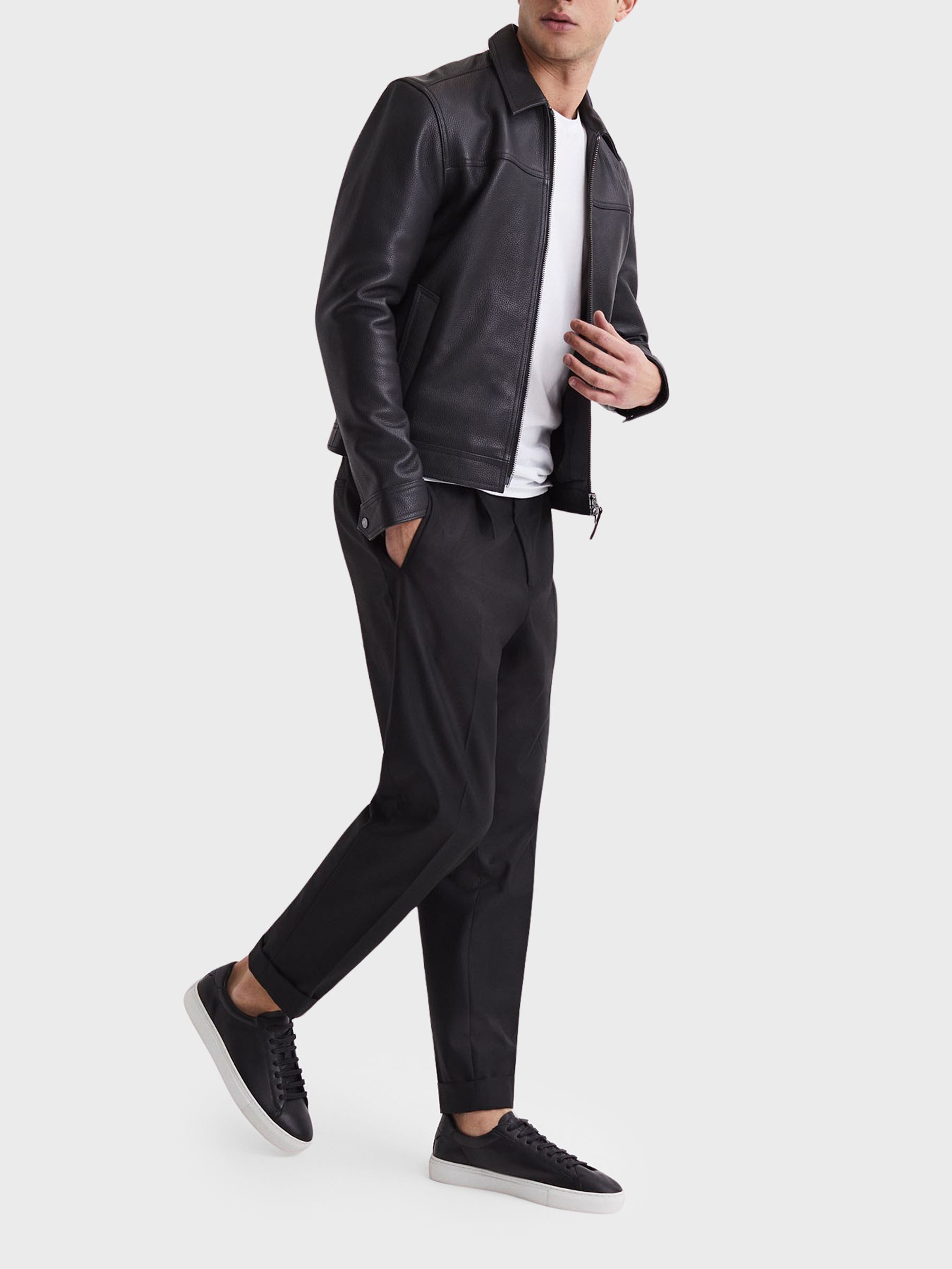 Reiss Leather Low-Top Trainers in Black - REISS