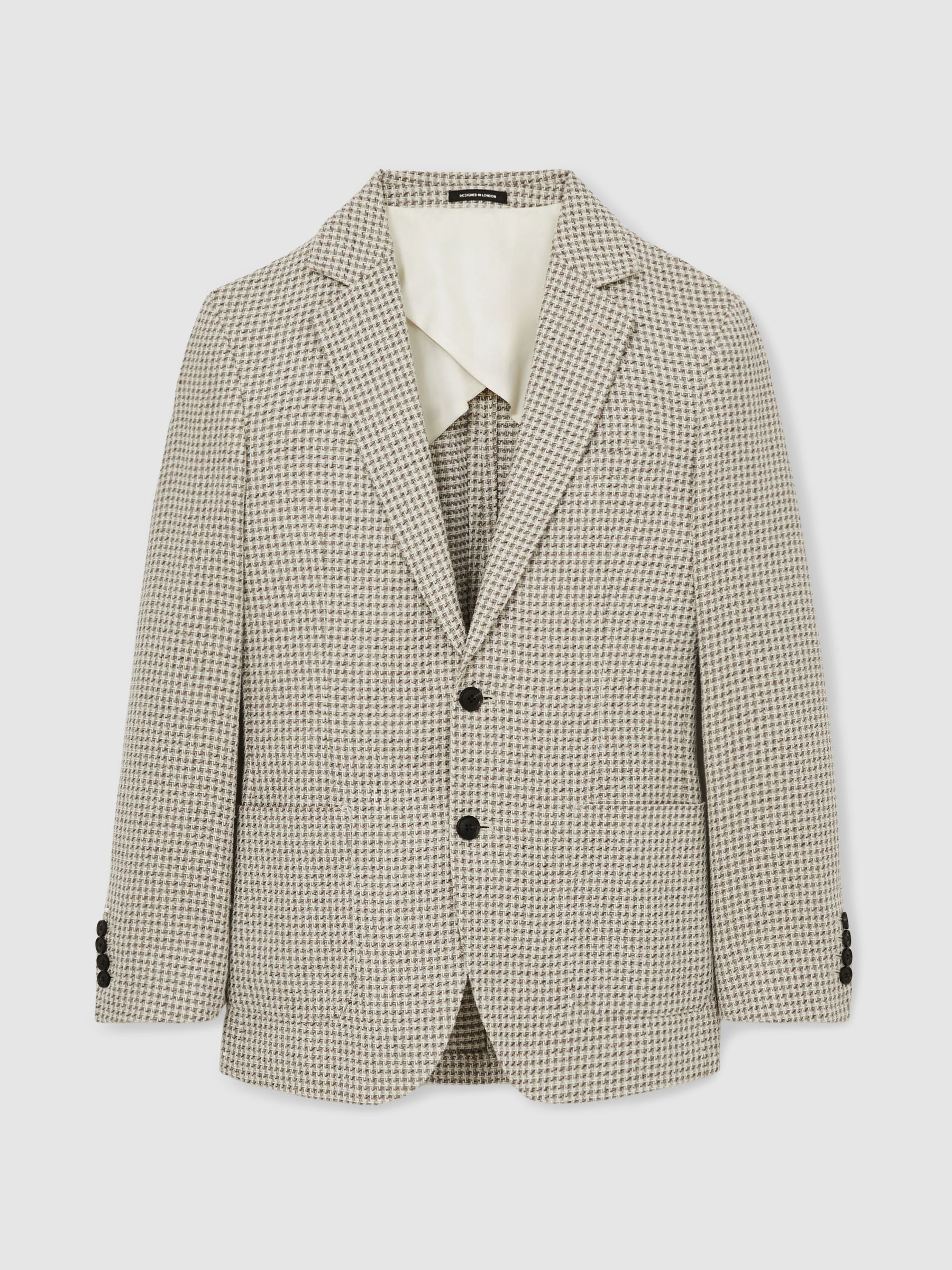 Reiss Single-Breasted Dogtooth-Check Blazer Tailored-Fit Cotton-Linen ...