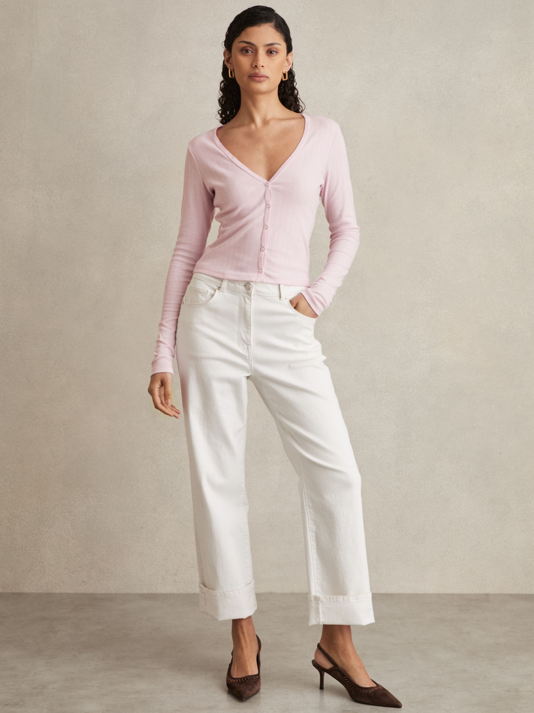 Reiss Good American Pointelle Cardigan in Pink | REISS