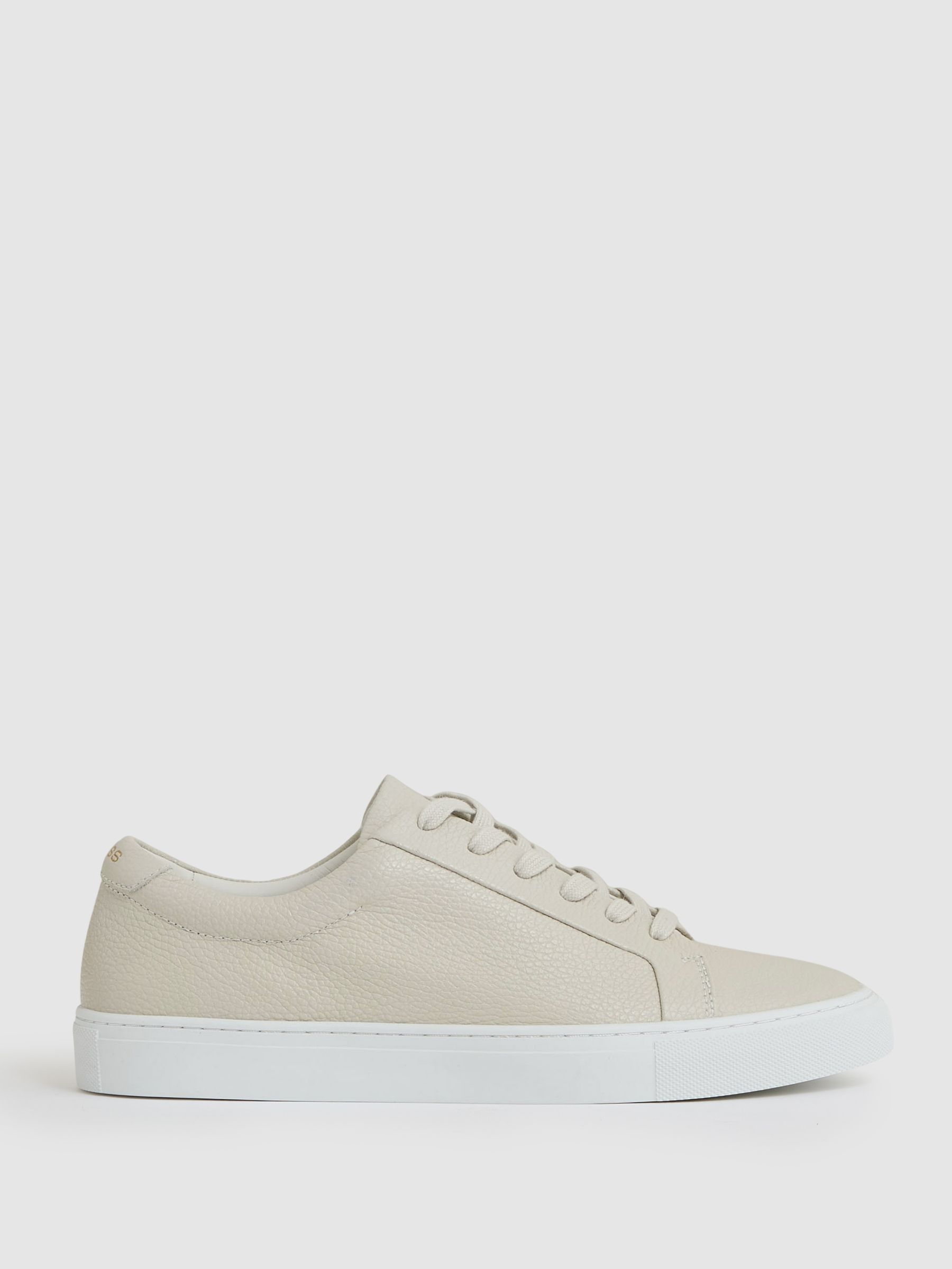 Reiss Tumbled-Leather Low-Top Trainers in Off White - REISS