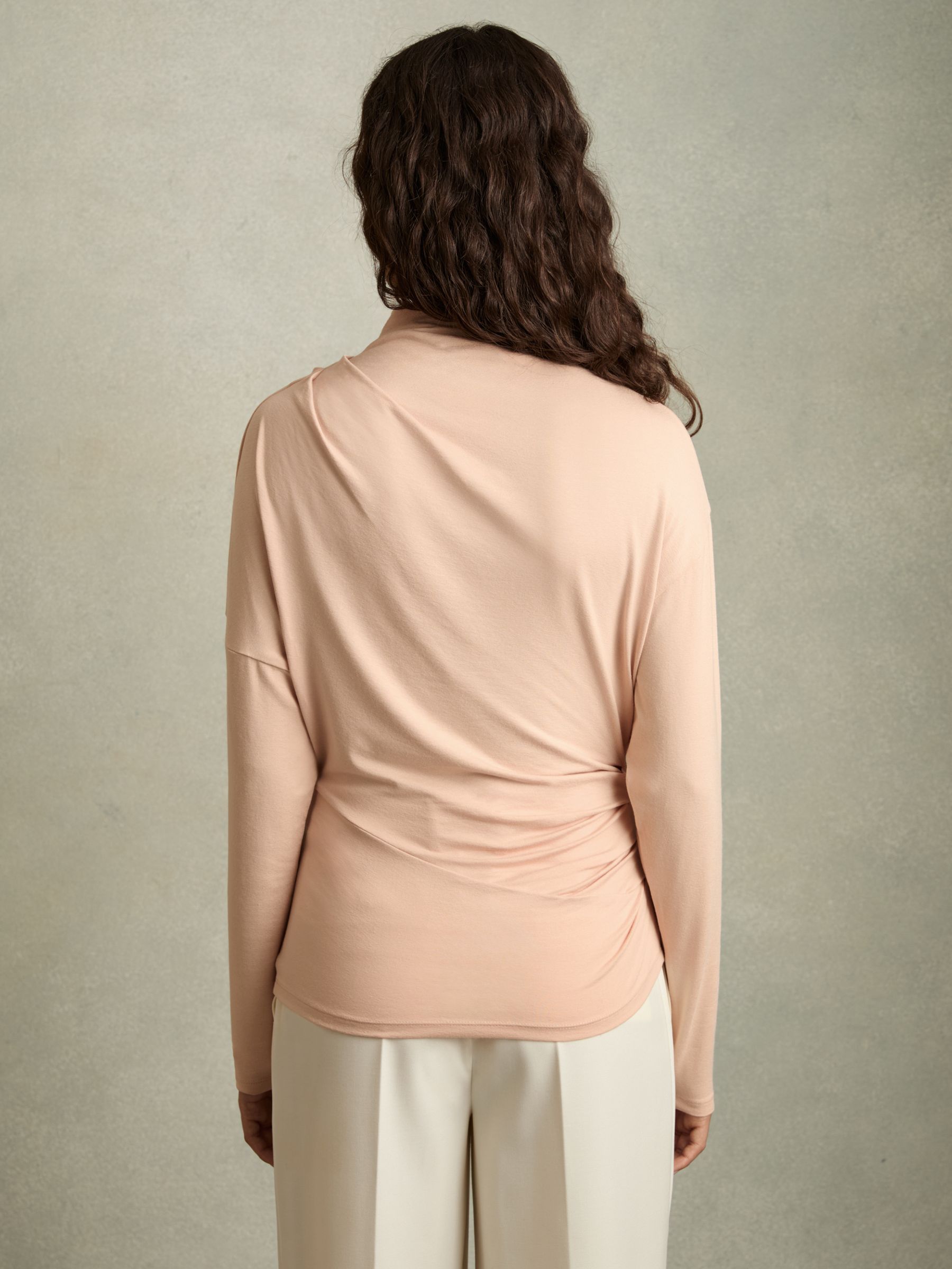 Reiss Draped Jersey Long-Sleeve Top in Blush | REISS
