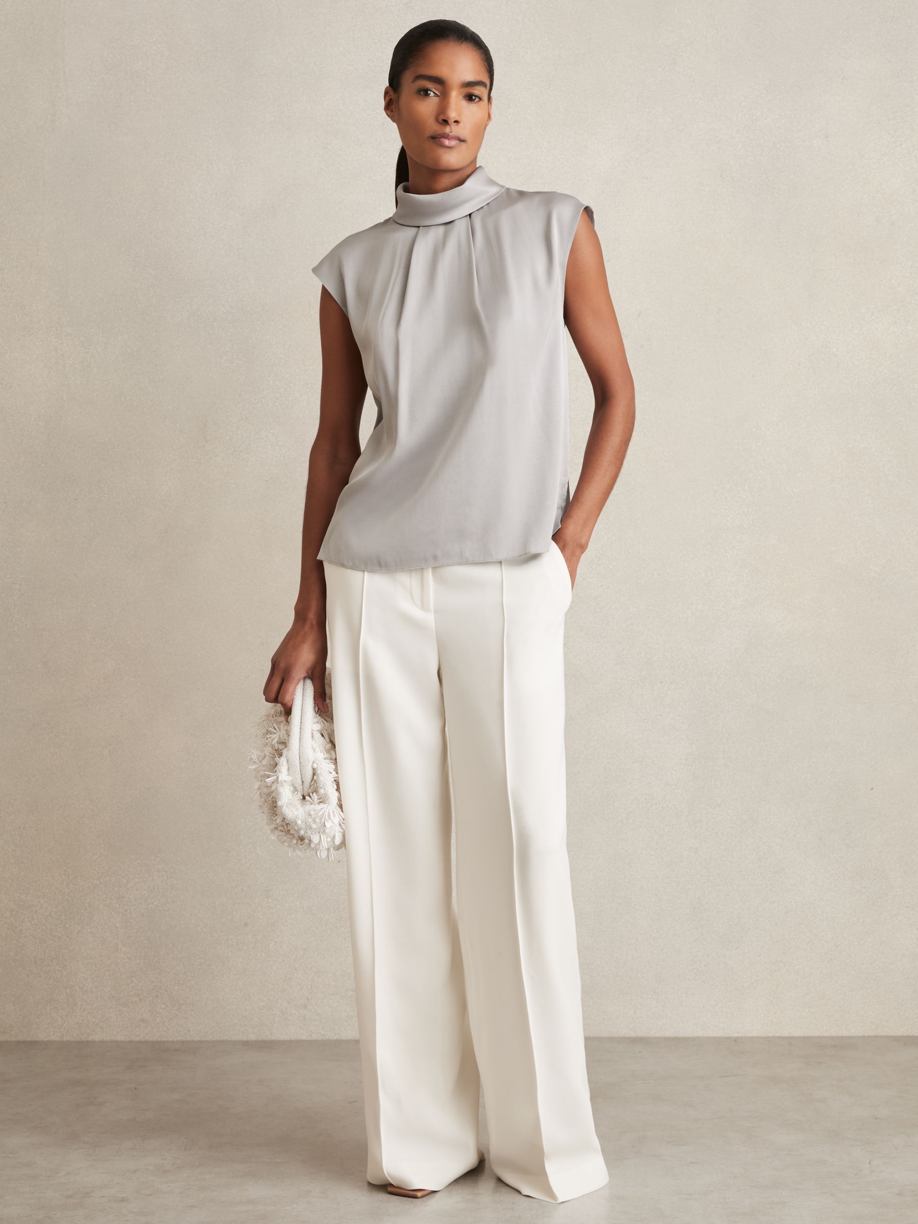 Reiss High Neck Shell Top in Grey - REISS