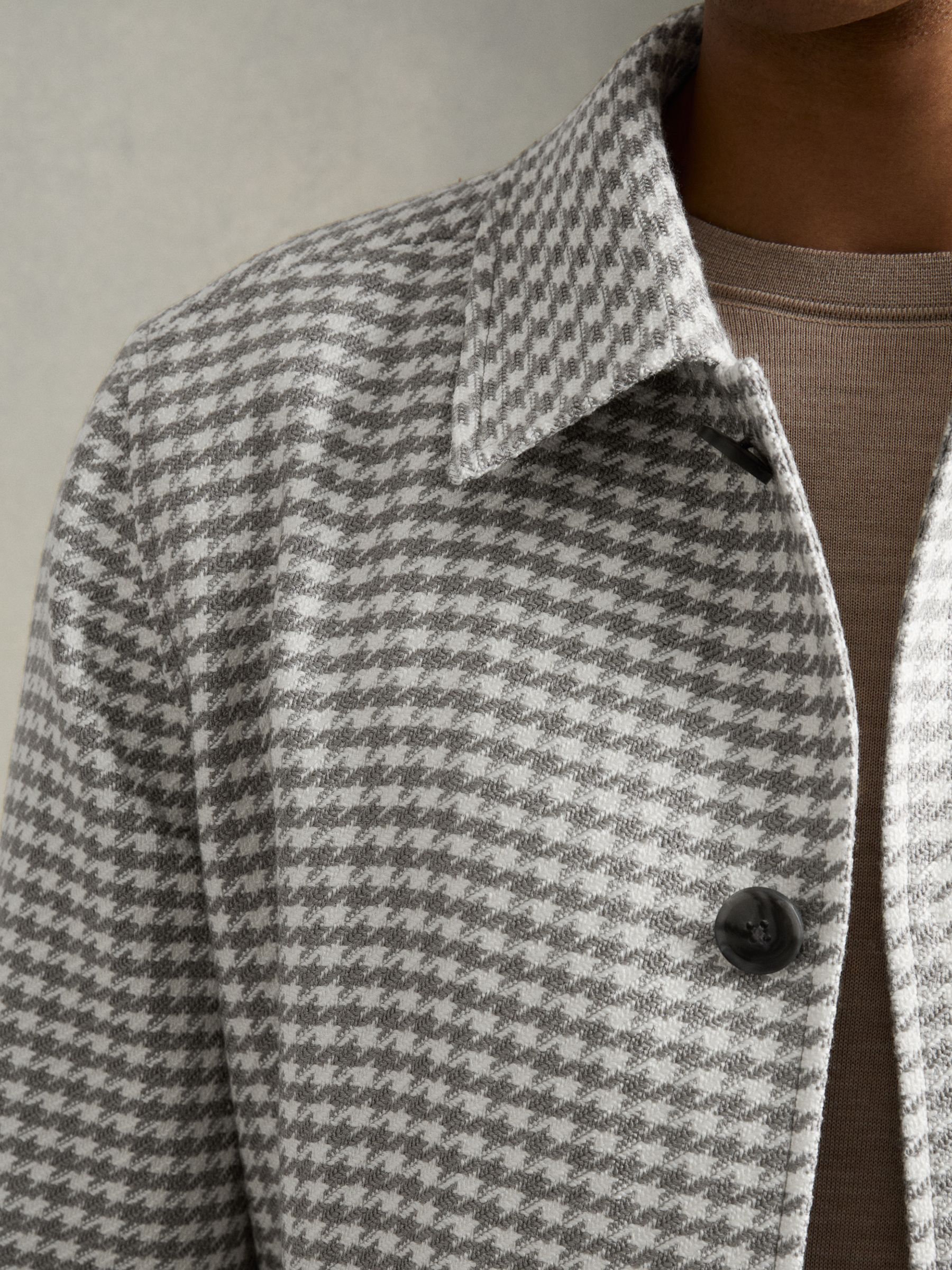 Reiss Dogtooth-Check Blouson Jacket in Soft Grey/White | REISS