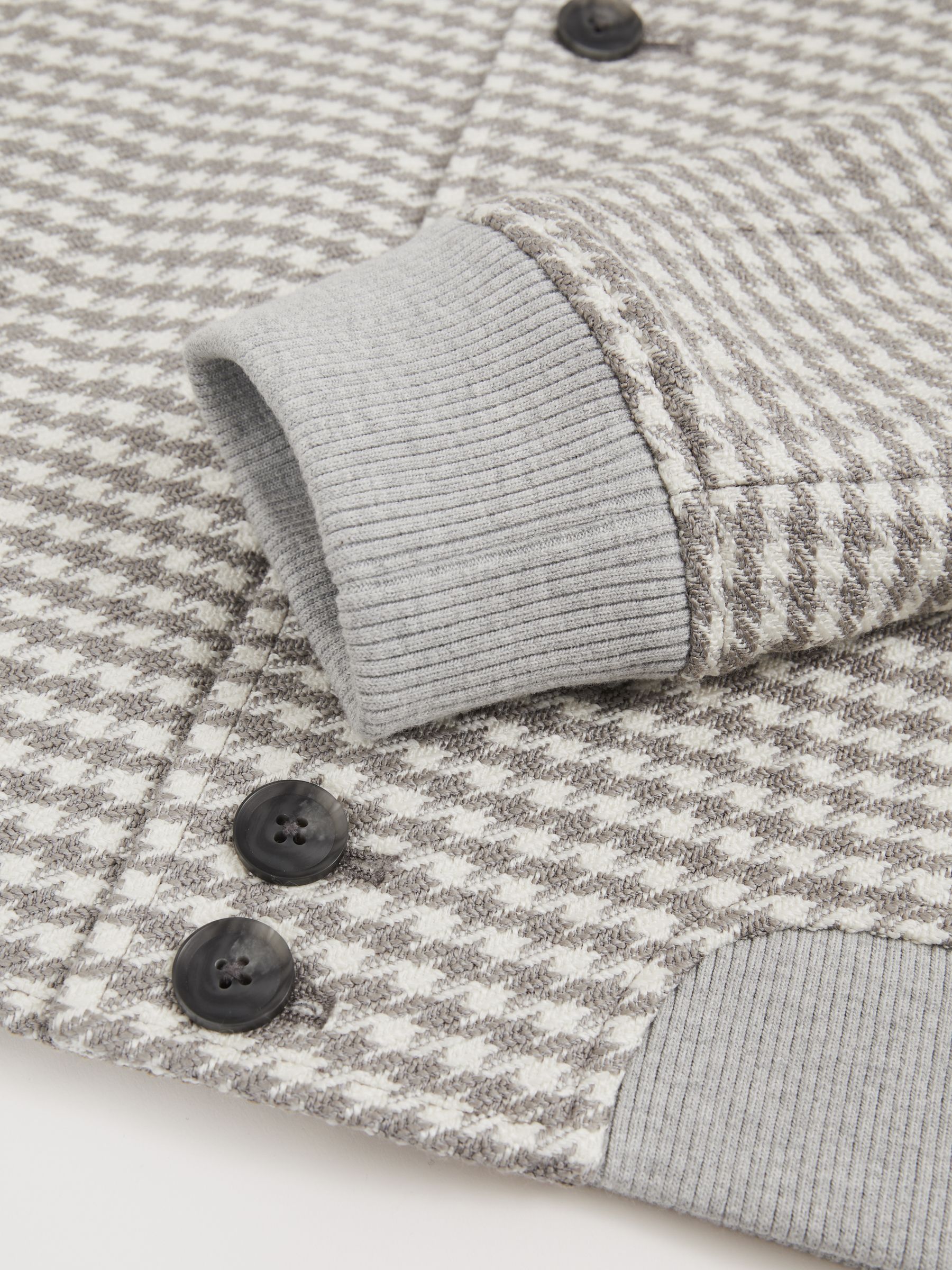 Reiss Dogtooth-Check Blouson Jacket in Soft Grey/White | REISS