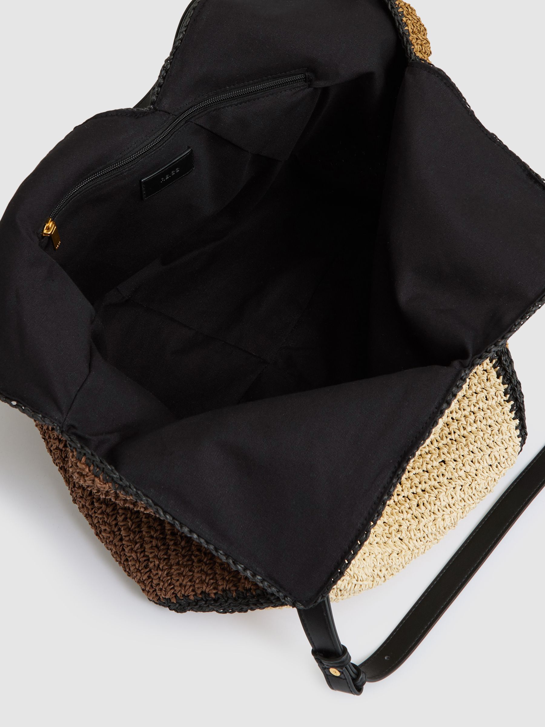 Reiss Raffia Colour-Block Tote Bag in Tan - REISS