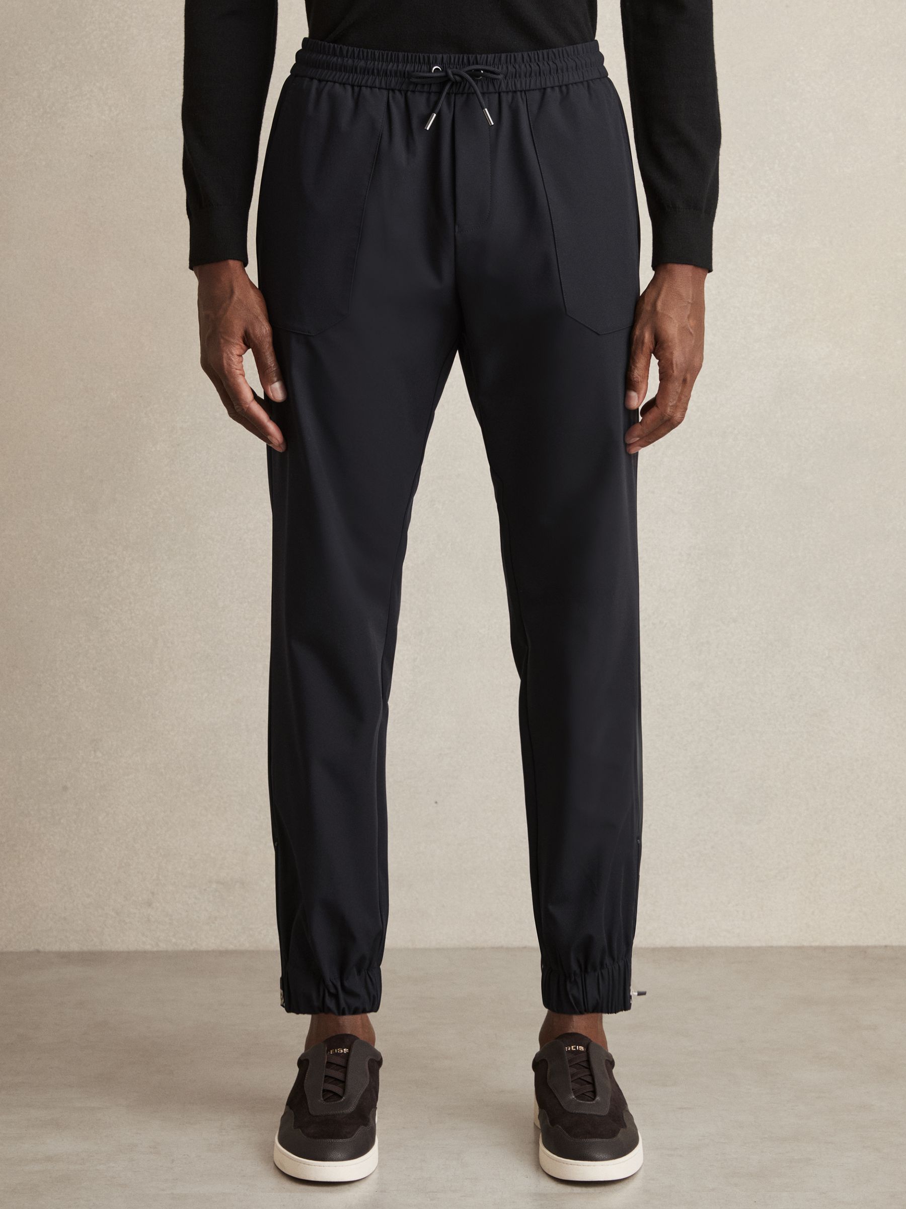 Reiss Drawstring Technical Cuffed Trousers in Navy | REISS