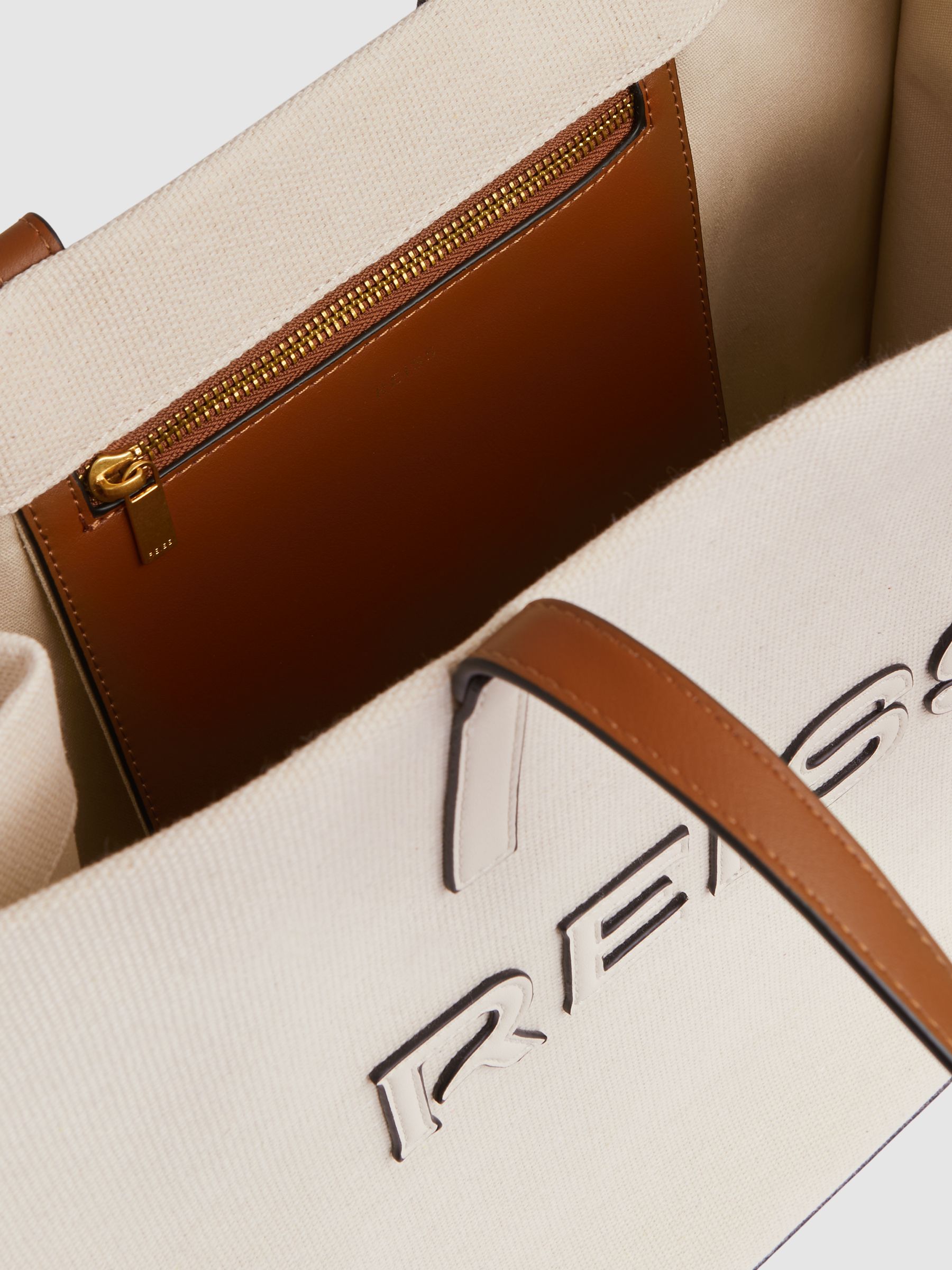 Reiss Canvas Logo Tote Bag in Natural - REISS