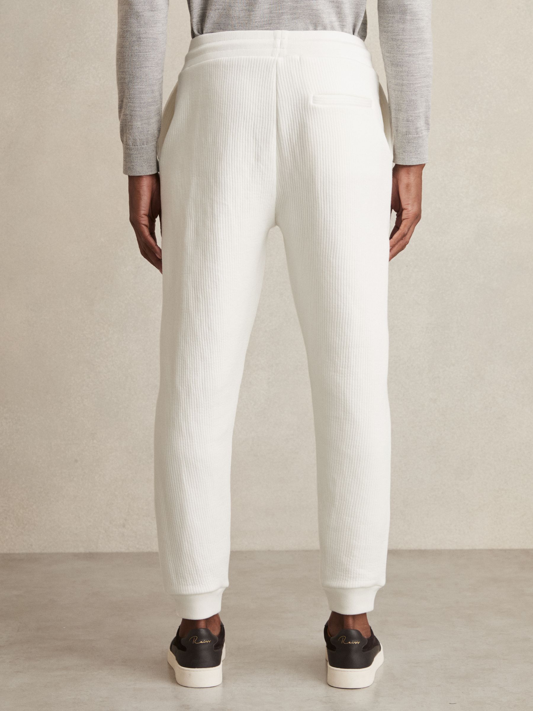 Reiss Cotton-Blend Ribbed Drawstring Joggers in White - REISS