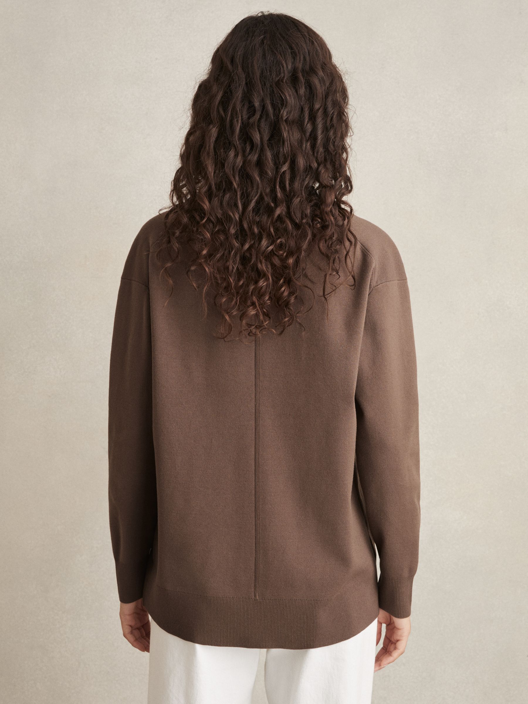 Reiss Lyocell Blend V-Neck Cardigan in Mink | REISS