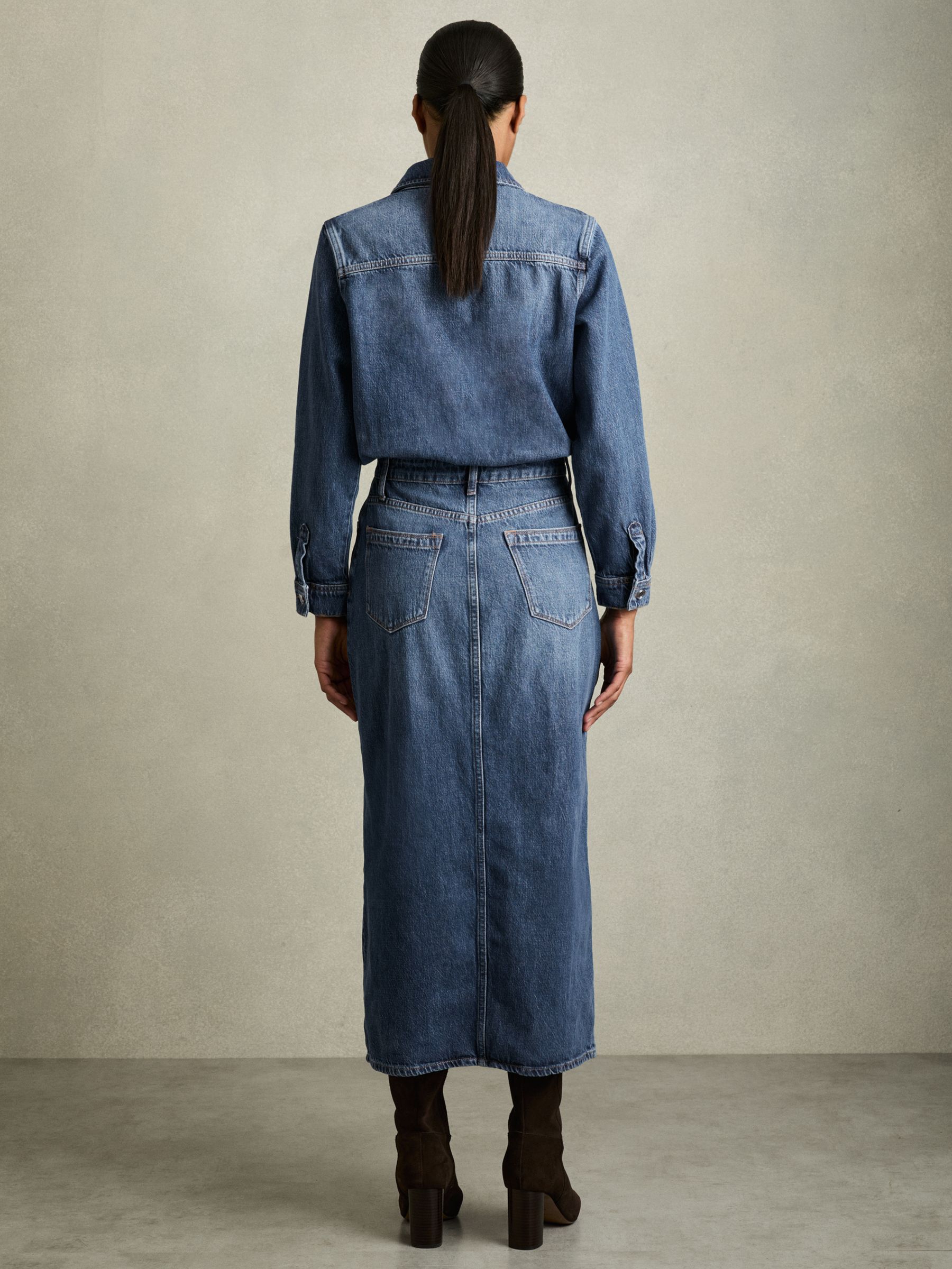 Reiss Denim Button-Through Midi Dress in Indigo | REISS