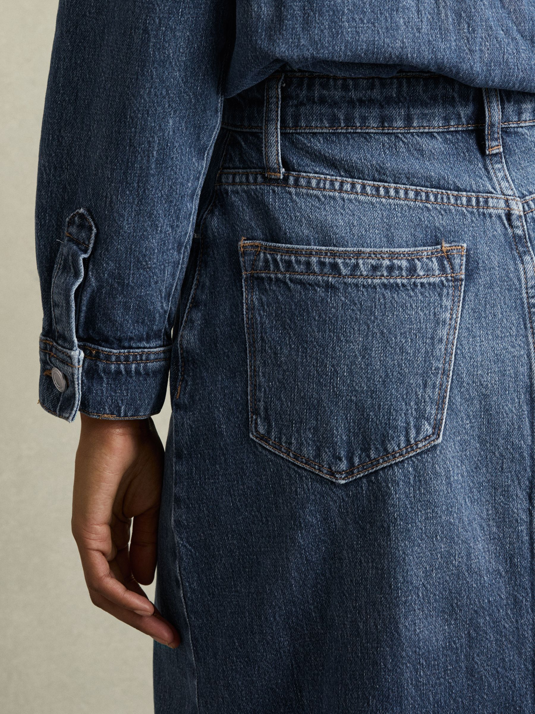 Reiss Denim Button-Through Midi Dress in Indigo | REISS