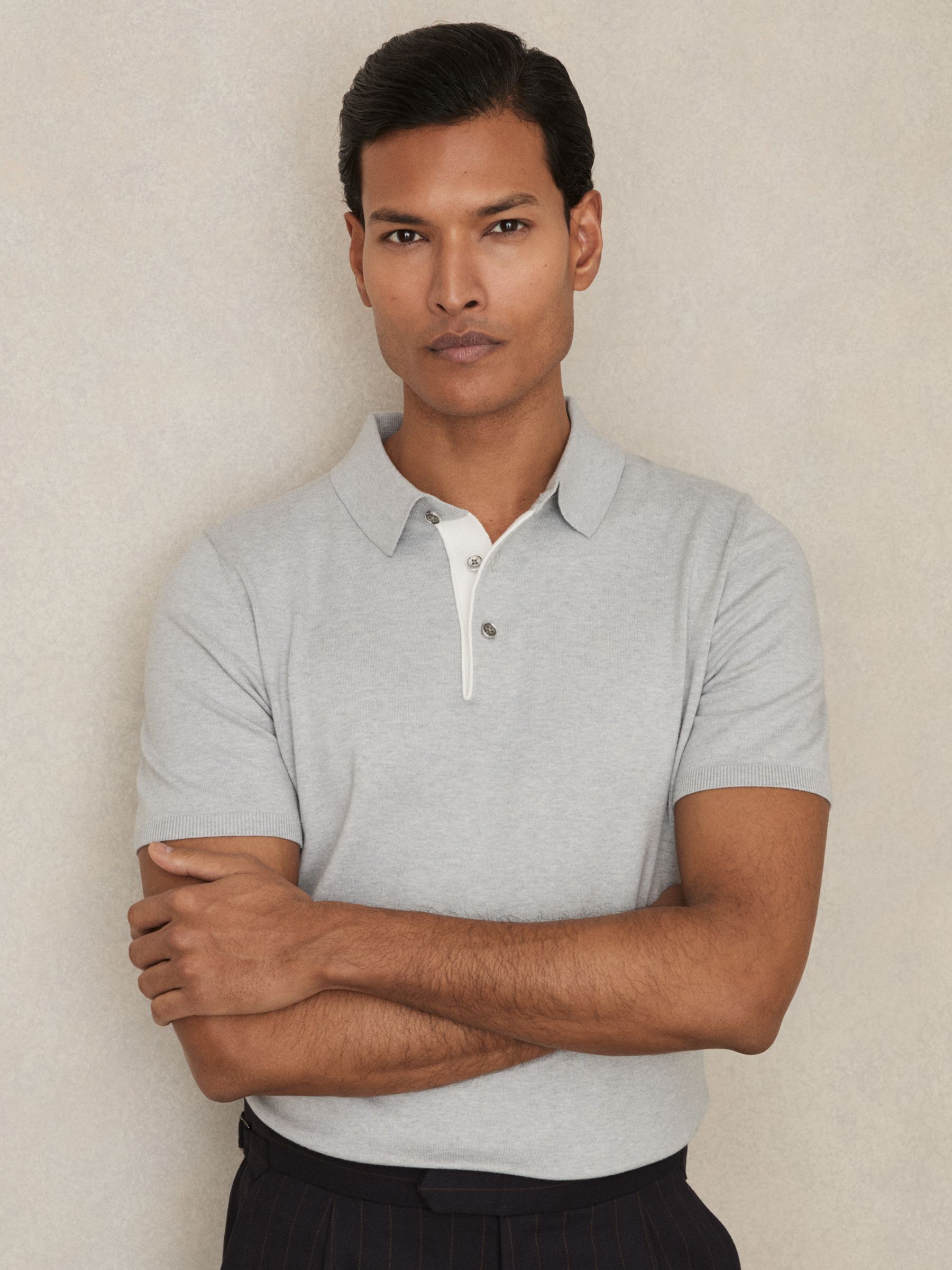 Reiss Contrast-Placket Polo Shirt With Cotton in Washed Sage Green | REISS