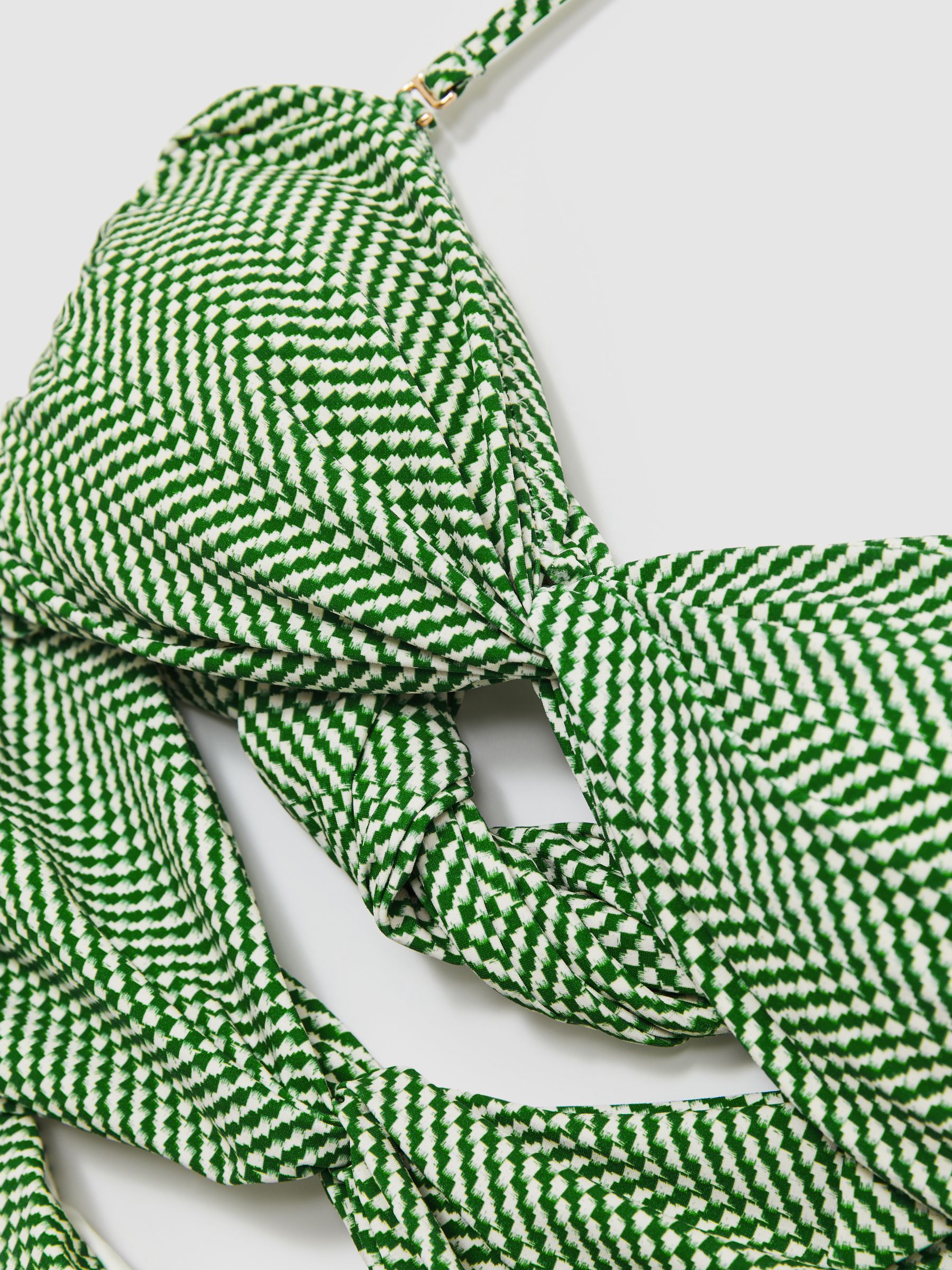 Reiss Chequered Print Cut Out Swimsuit in Green/White - REISS