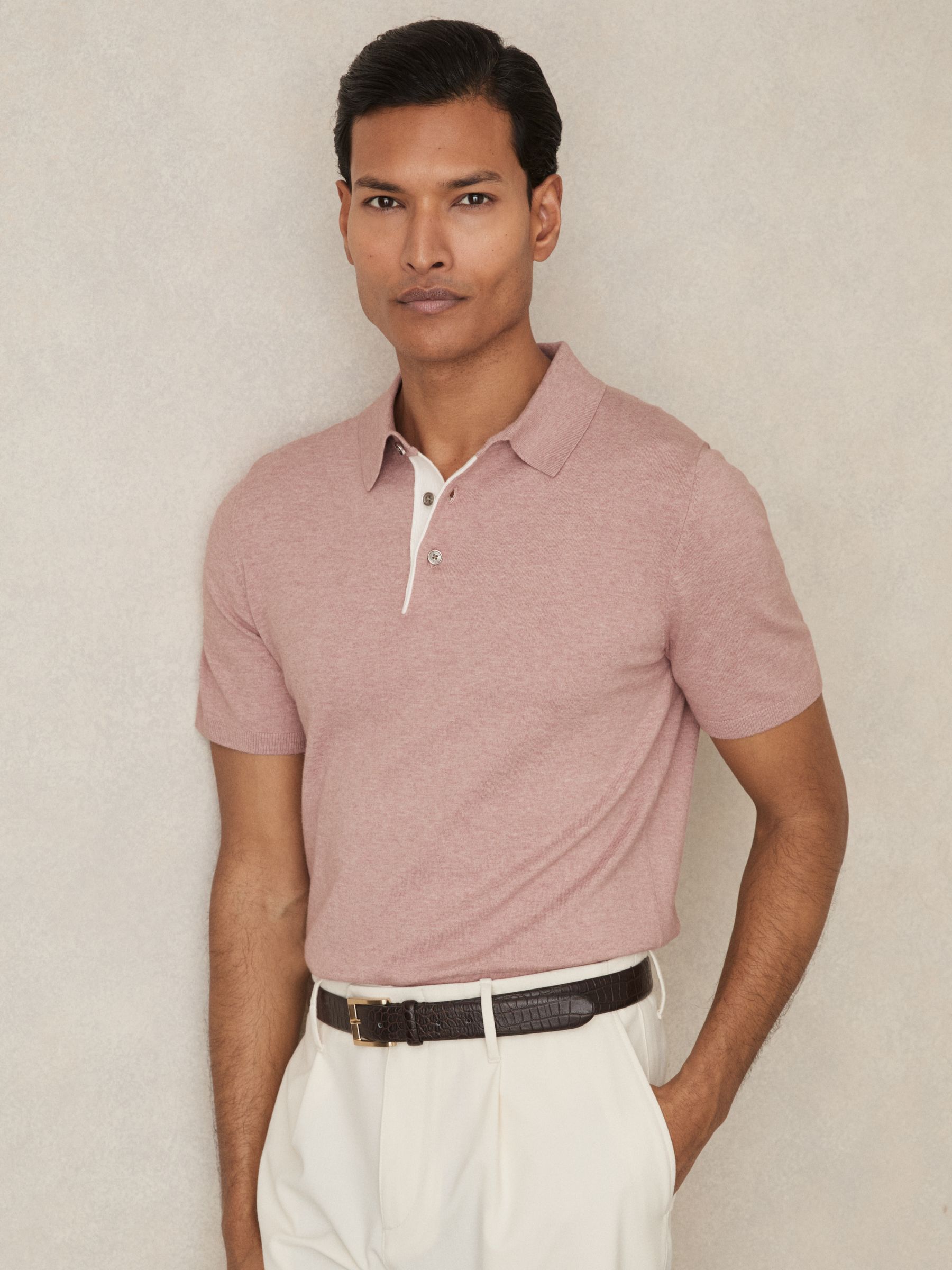 Reiss Contrast-Placket Polo Shirt With Cotton in Soft Pink - REISS