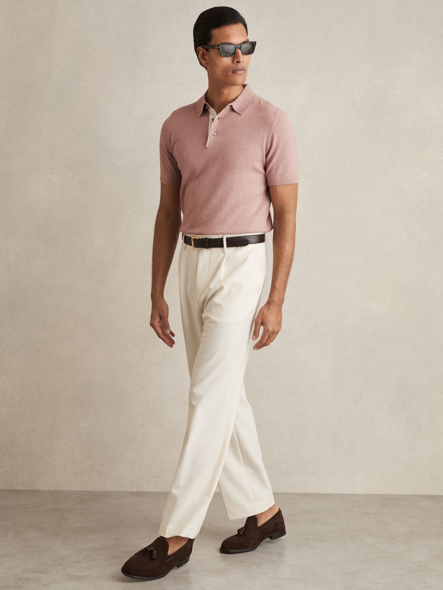 Reiss Contrast-Placket Polo Shirt With Cotton in Soft Pink - REISS