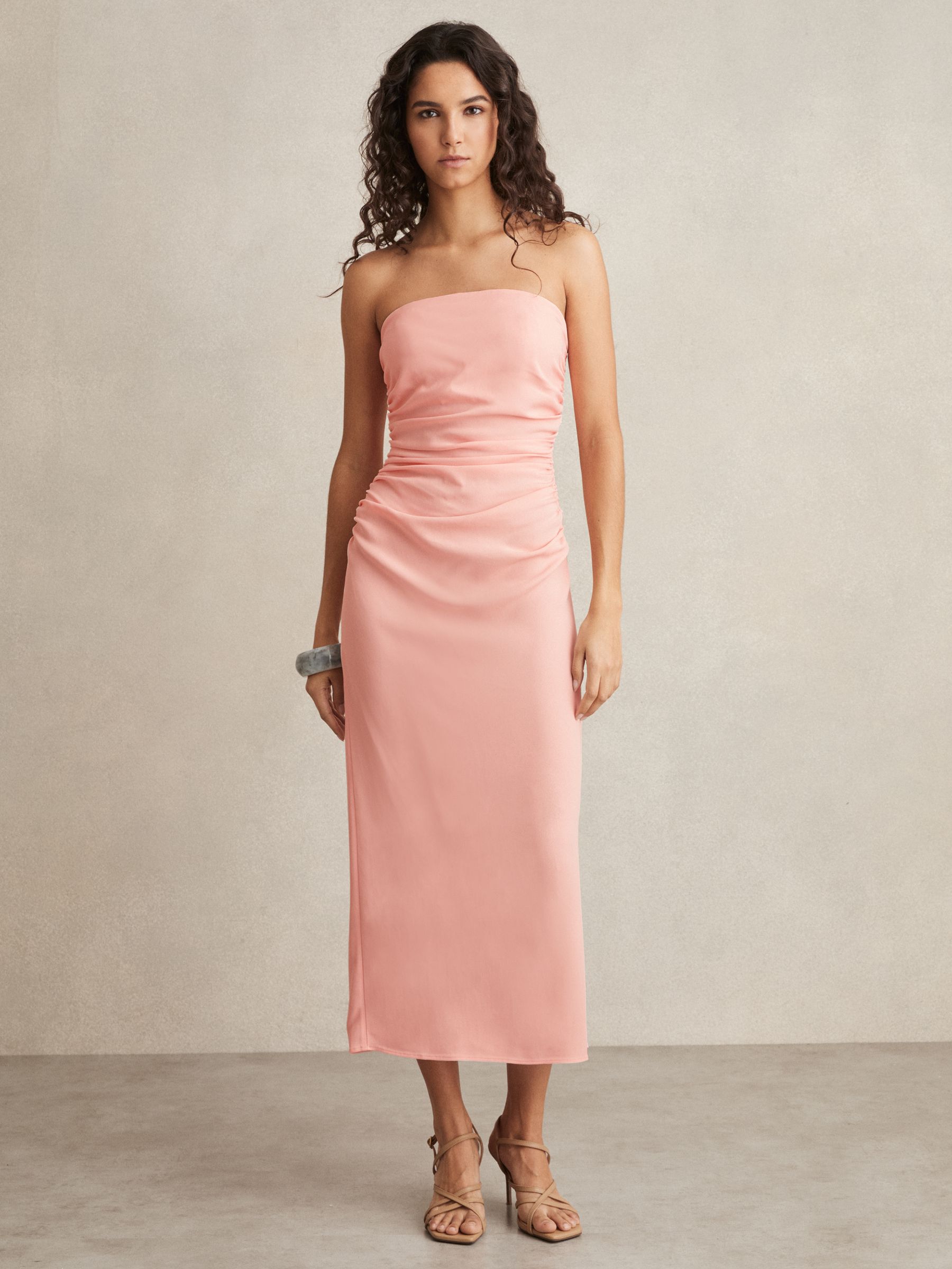 Reiss Ruched Strapless Bodycon Dress in Pink - REISS